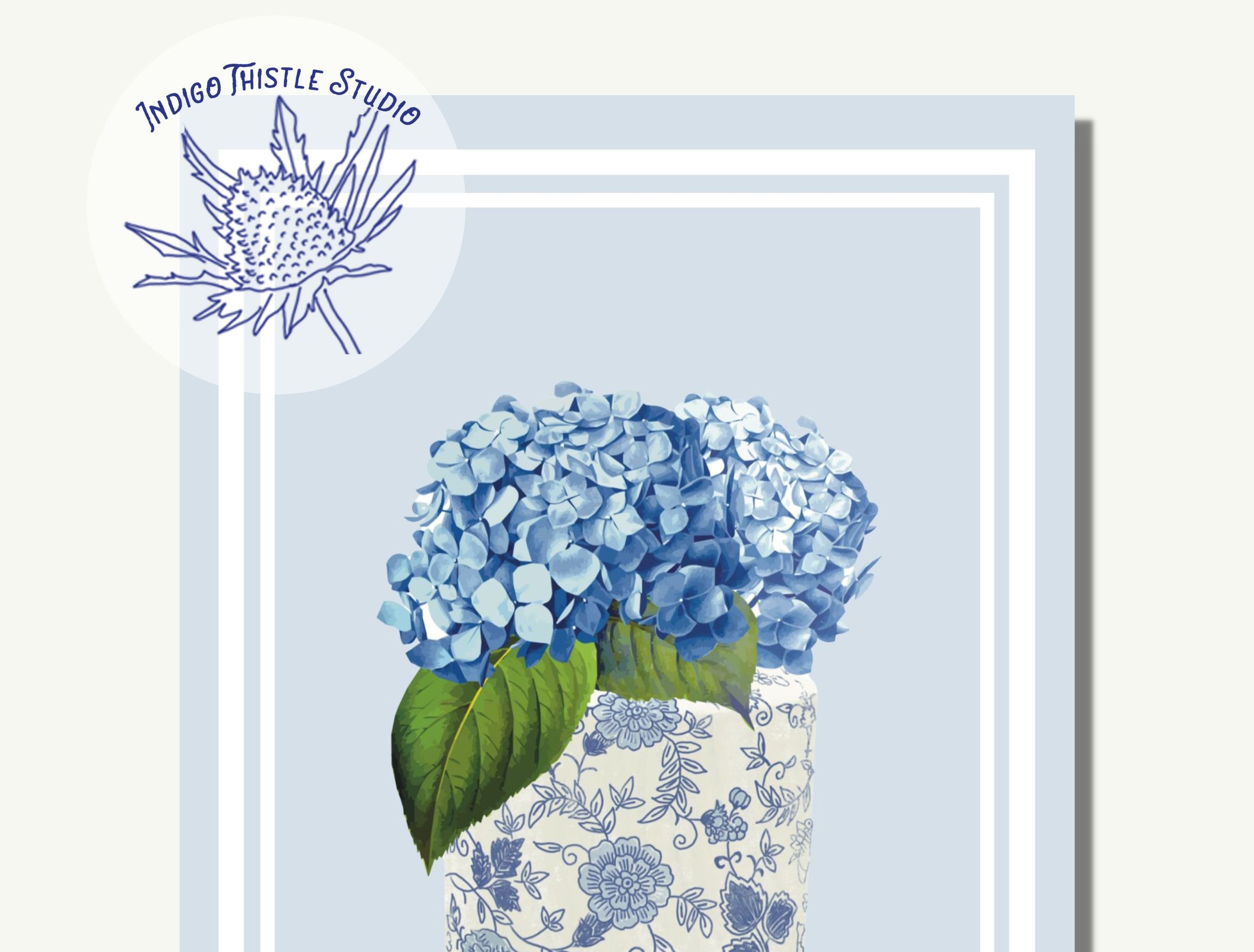 Blue Hydrangea Light Blue Set of 4, Botanical Prints, Vintage Floral ...