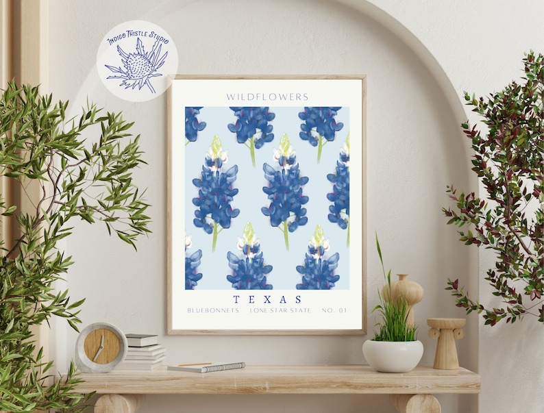 Bluebonnet Texas Print, Flower Market, Botanical Wall Art, Floral ...