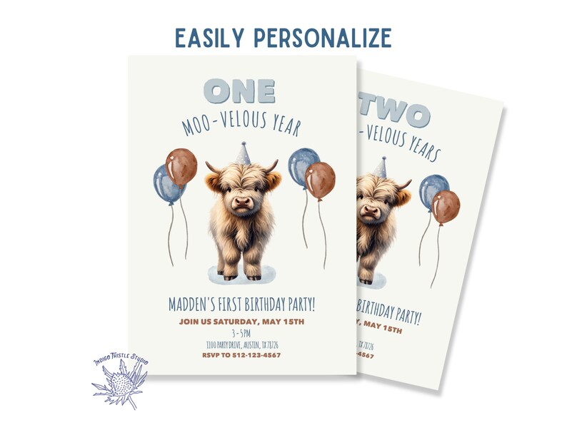 Highland Cow Birthday Invite, Boho Cow, Holy Cow, Moovelous Year ...