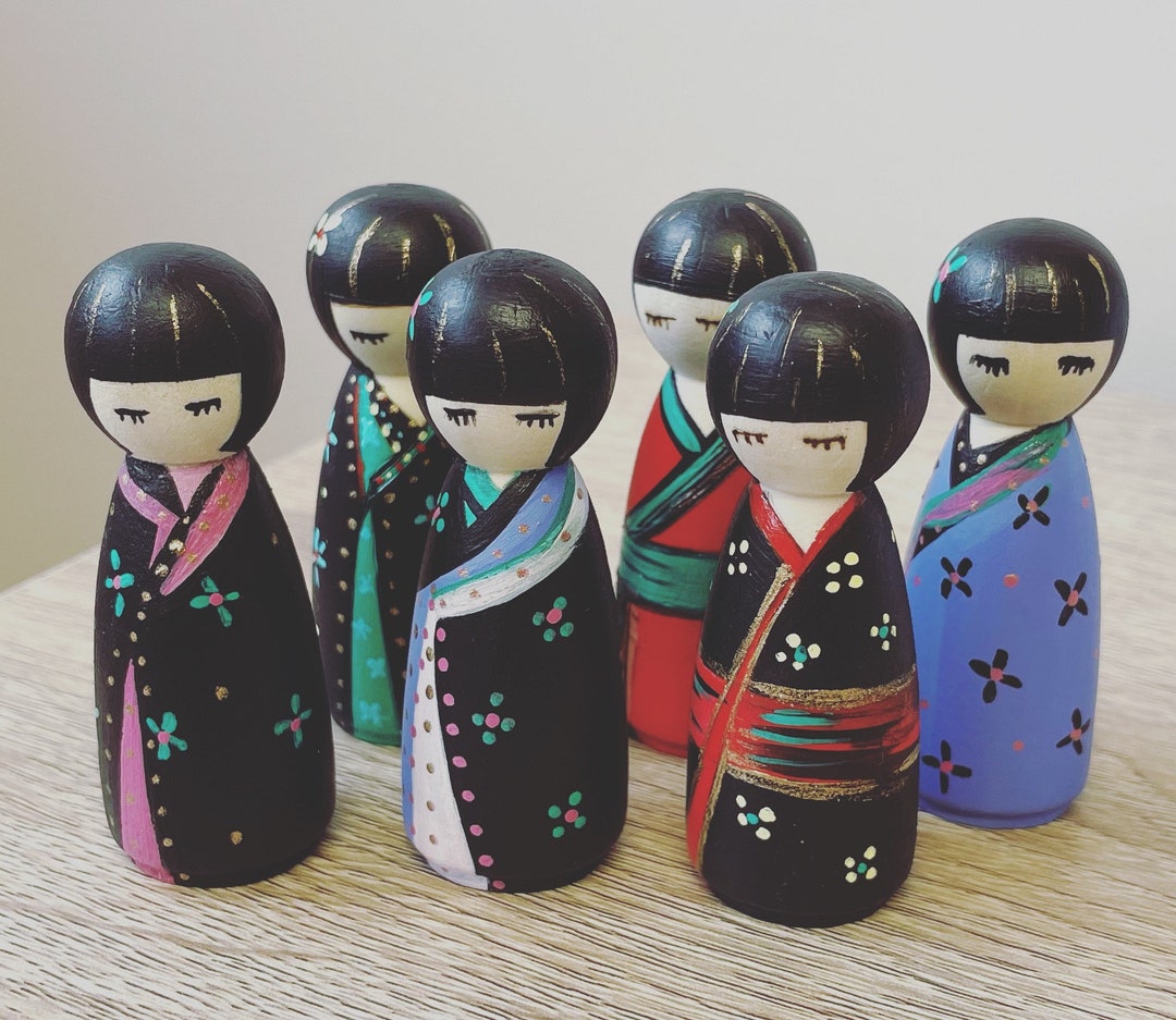 Kokeshi Inspired Japanese Peg Doll/creative/handpainted Lucky Figure ...