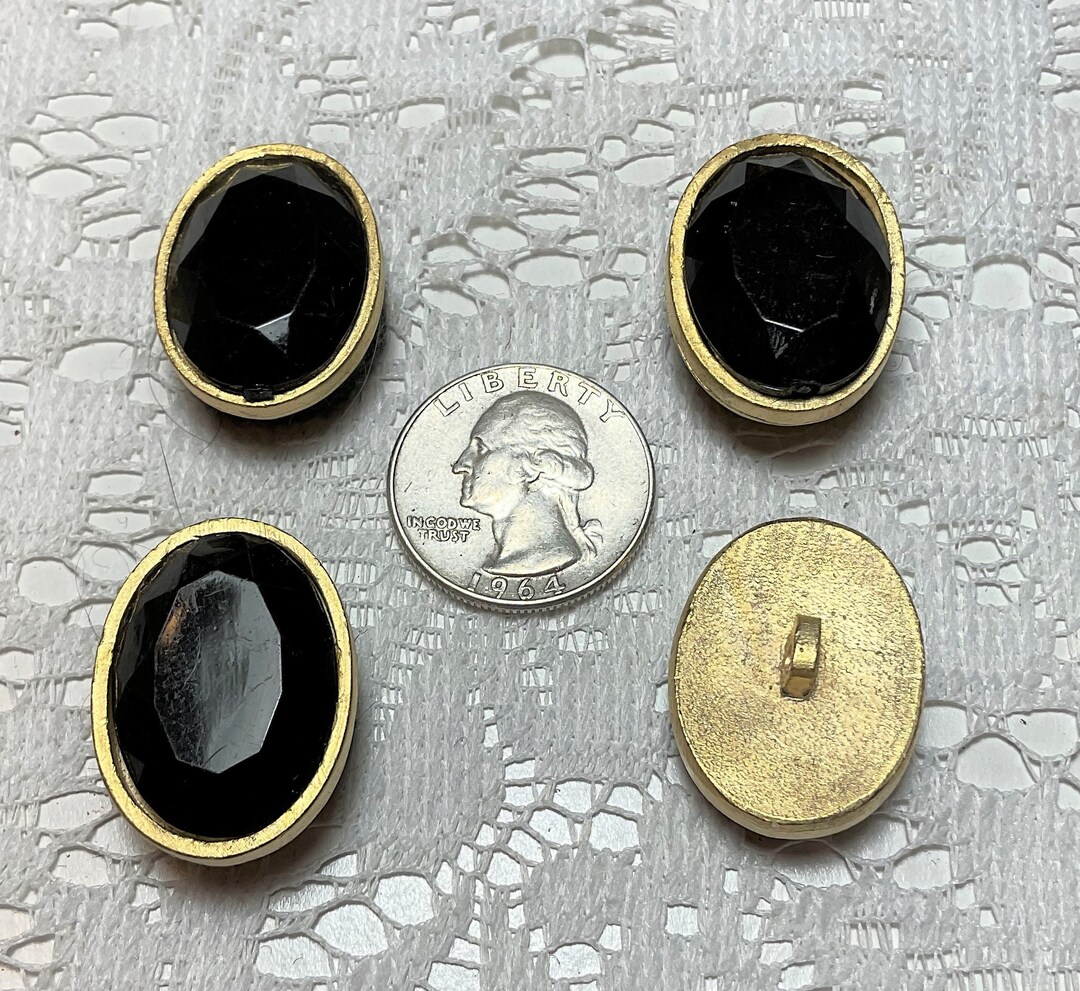 6 Vintage Metal Jet Black Rhinestone Buttons 28mm X 20mm - Etsy