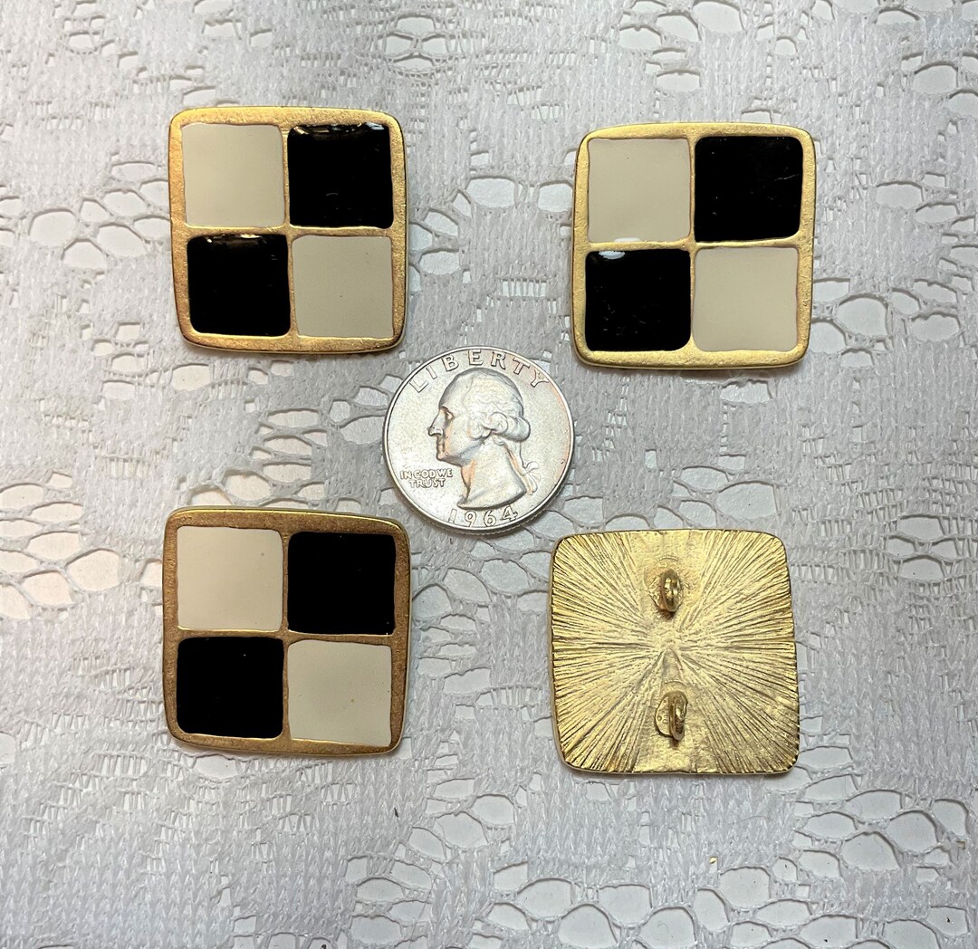 4 Vintage Metal Enameled Square Buttons 46 Line - Etsy