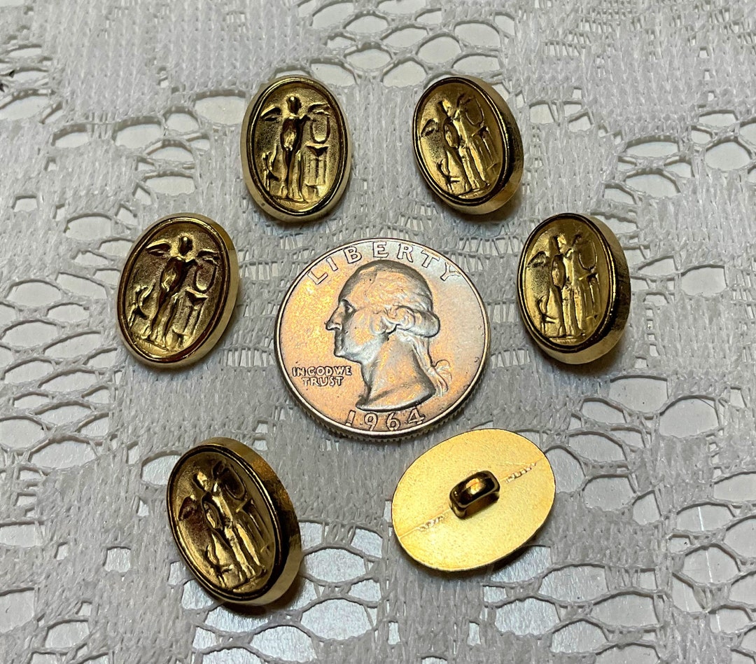 6 Vintage Metal Gold Shank Buttons 18mm X 14mm - Etsy