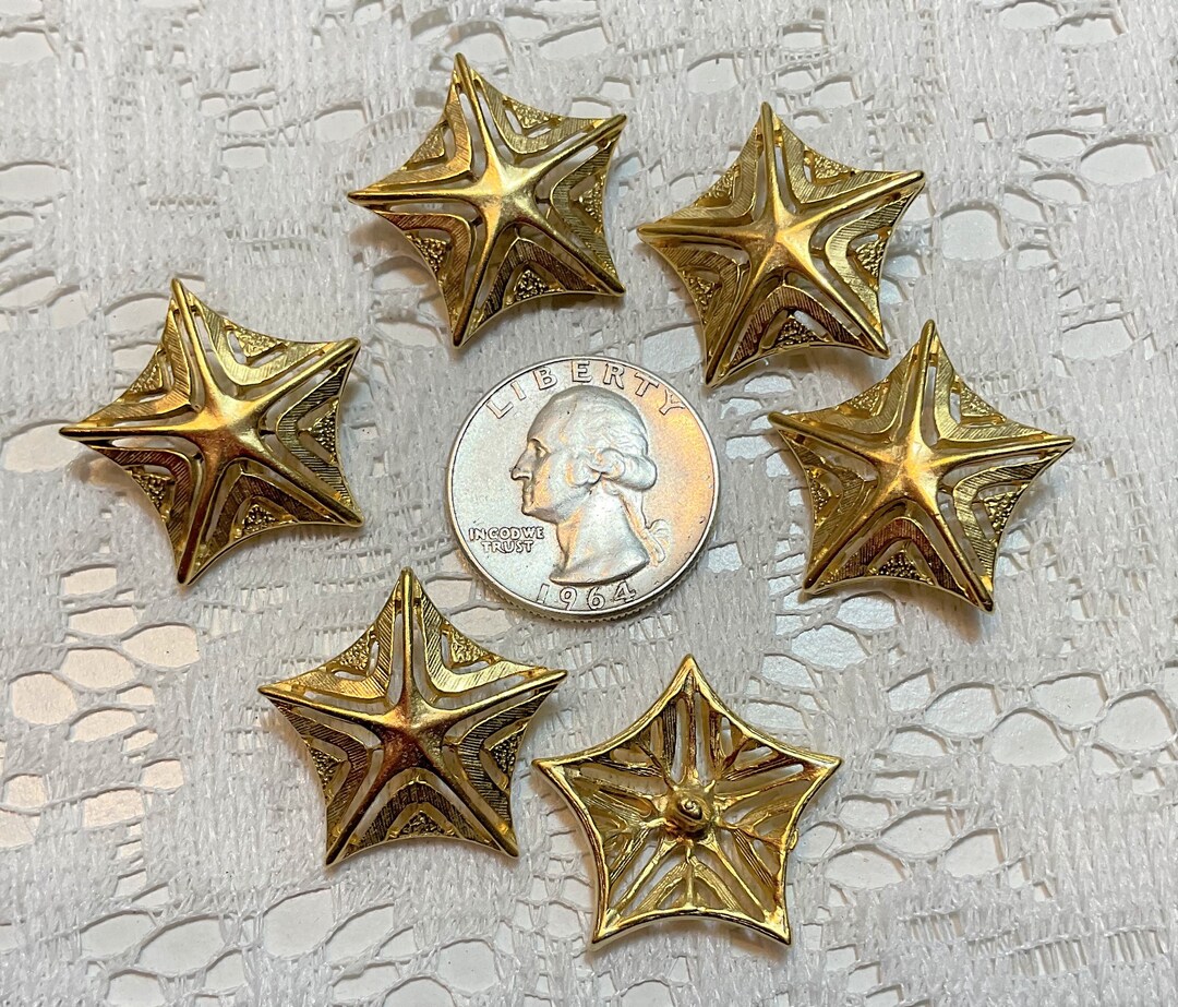 6 Vintage Pierced Metal Star Buttons 40 Ligne - Etsy