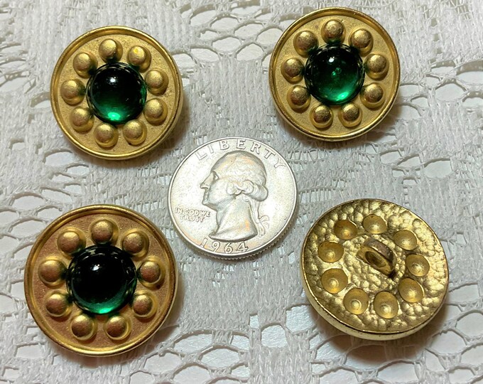 4 Vintage Cast Metal Buttons With Emerald Green Rhinestone - Etsy