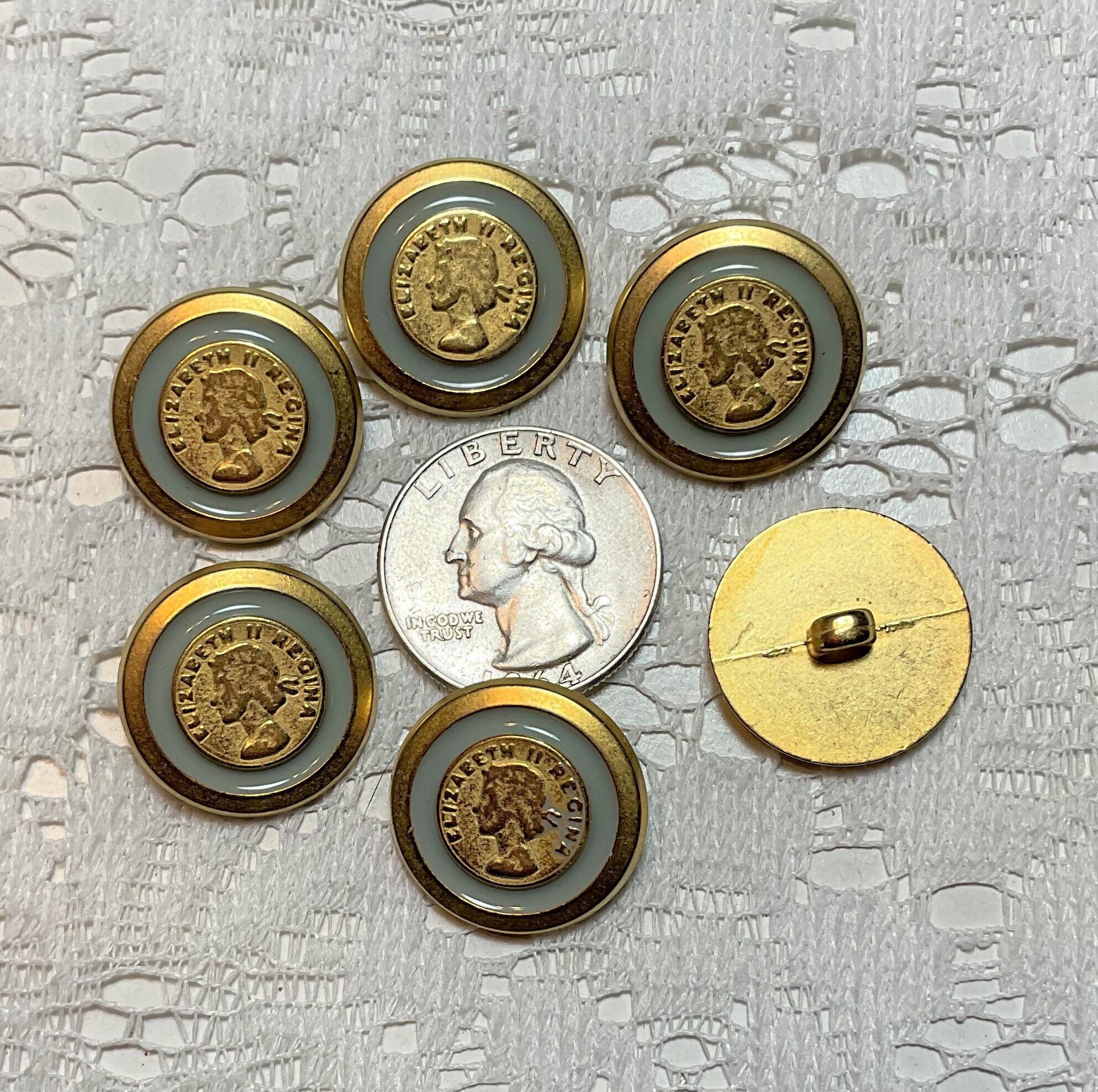 6 Vintage Metal English Coin Buttons 34 Ligne - Etsy