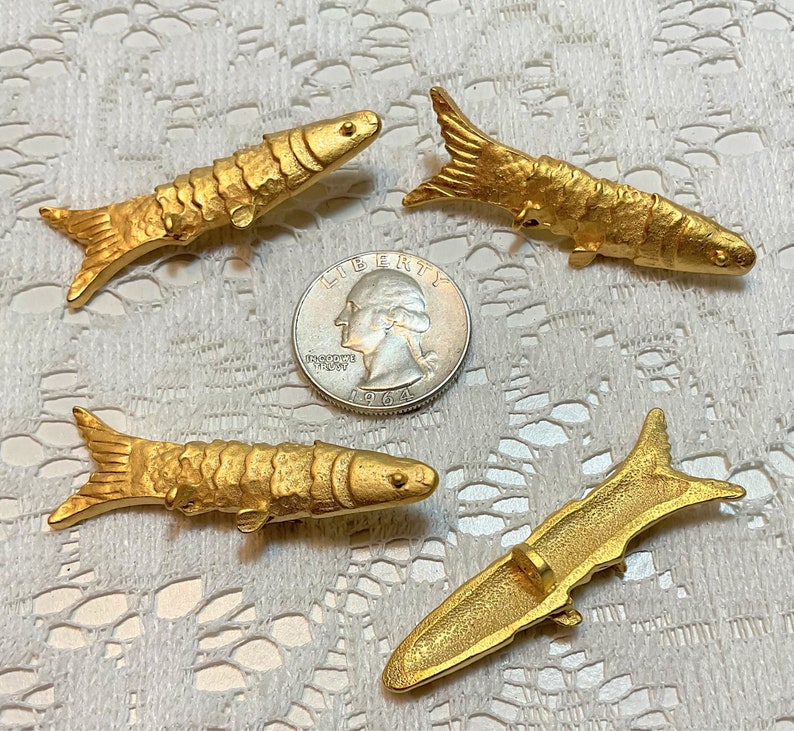 4 Vintage Metal Fish Buttons 48mm X 16mm - Etsy