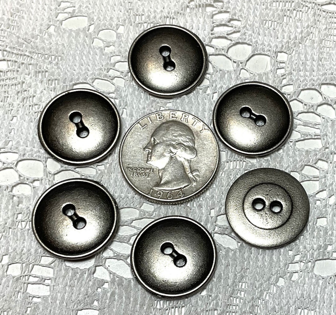 1 Dozen Vintage Metal 2 Hole Antique Silver Buttons 32, 28, 24, 20 ...