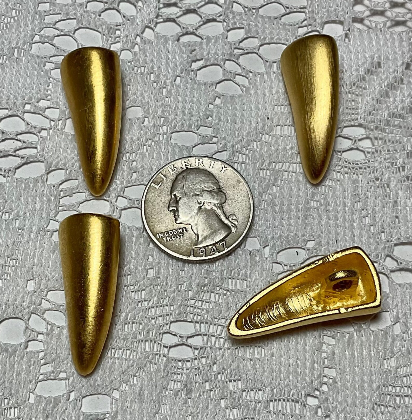 6 Vintage Metal Shark Tooth/toggle Shank Buttons 32mm X 14mm 1 1/4" X 9 ...