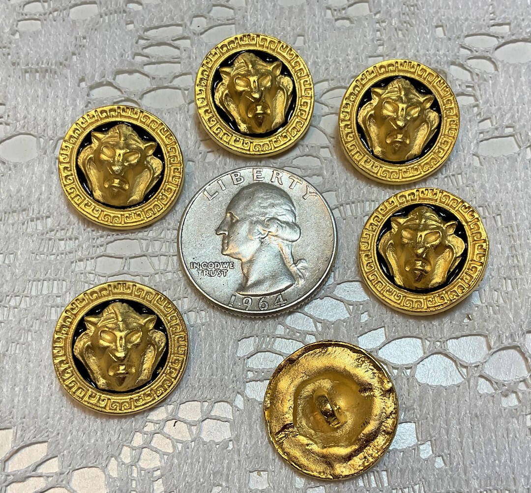 6 Vintage Metal Enameled Lion Head Buttons 30 Ligne - Etsy