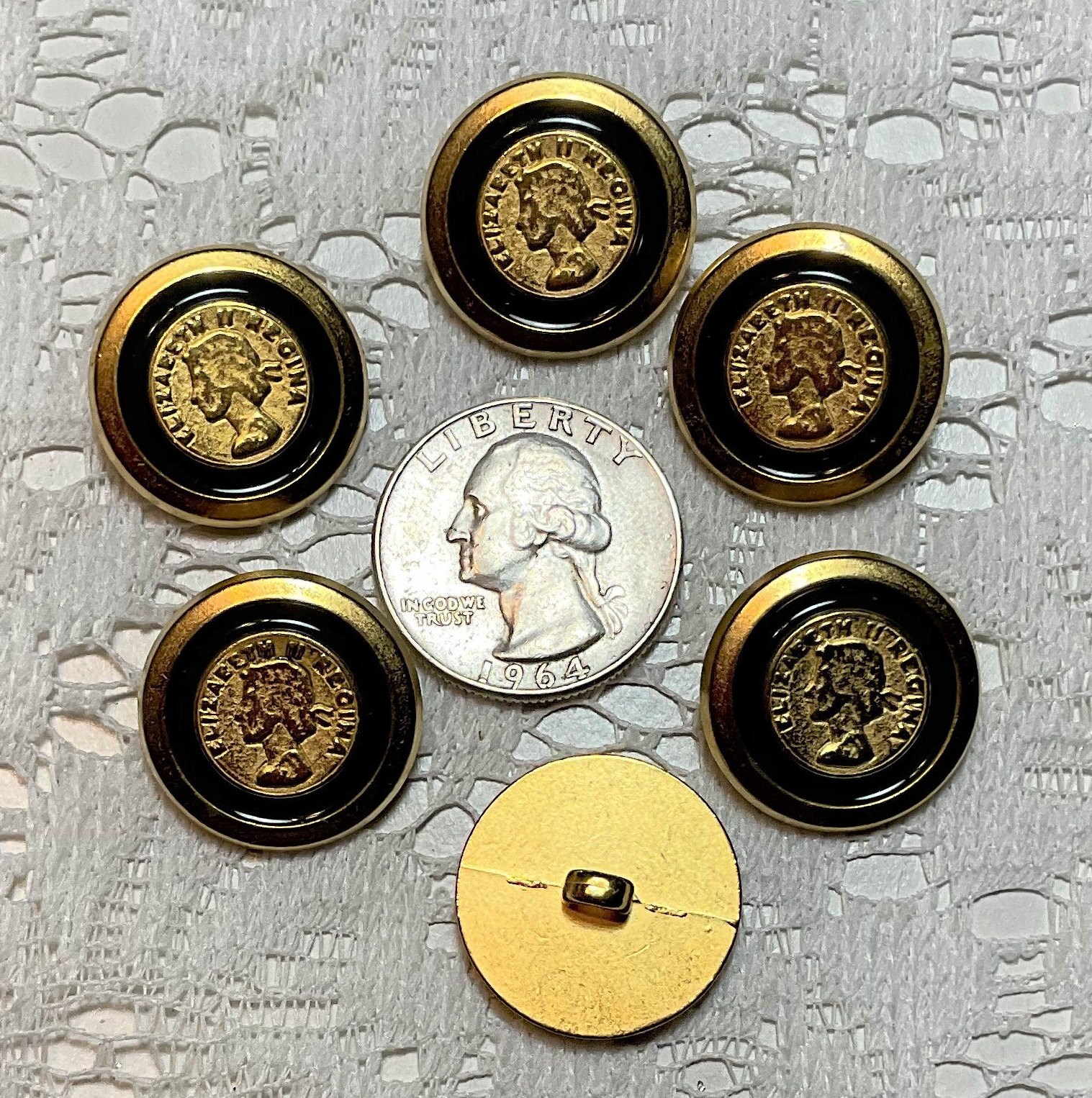 6 Vintage Metal English Coin Buttons 34 Ligne - Etsy