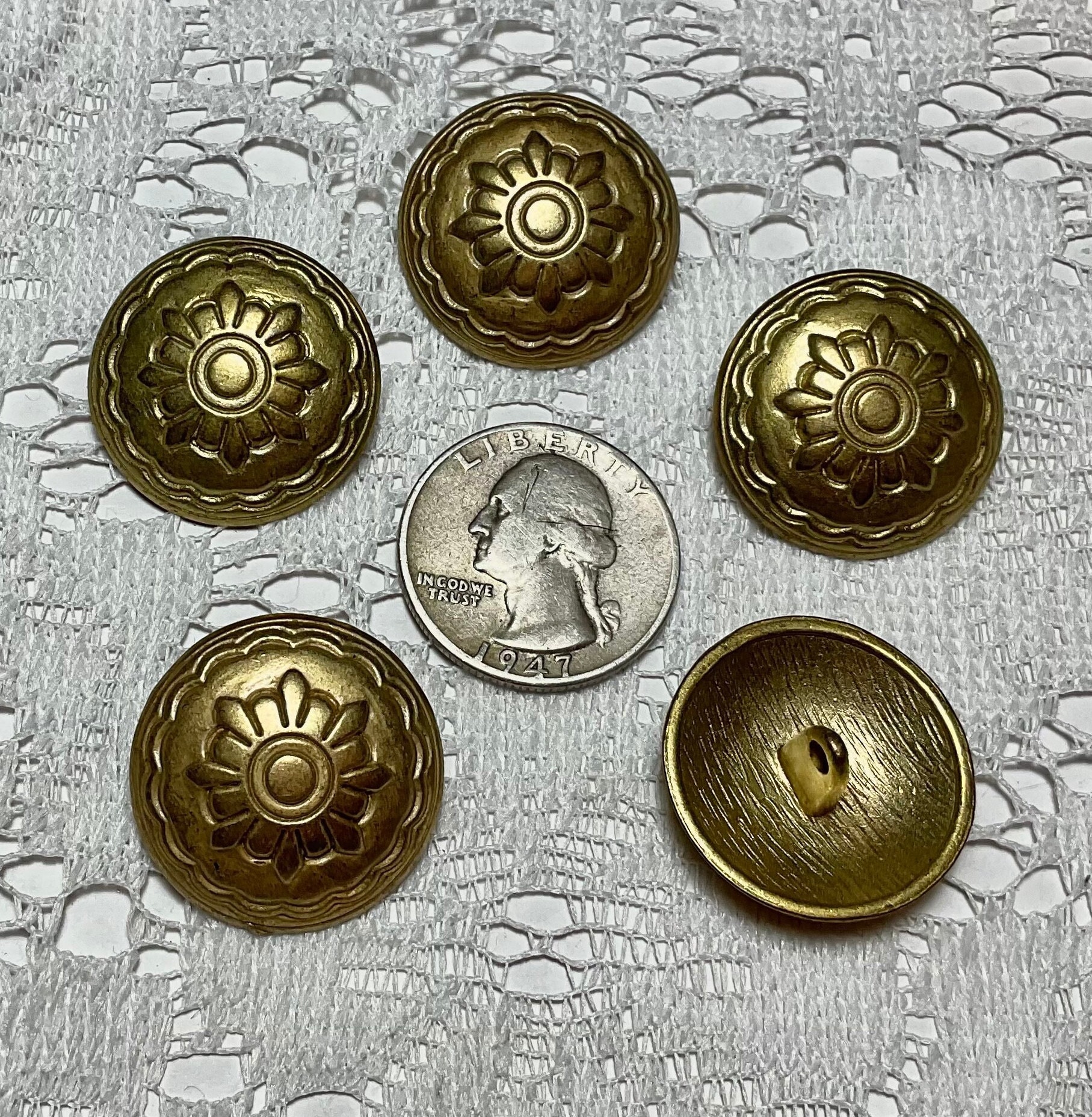 6 Vintage Metal Concho Style Buttons 32 Ligne 20mm 13/16