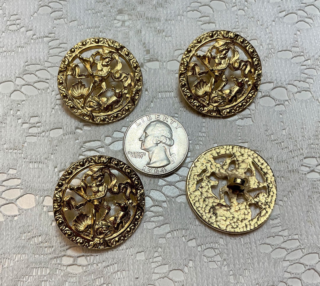 4 Vintage Metal Pierced Water God Buttons 48 Ligne - Etsy