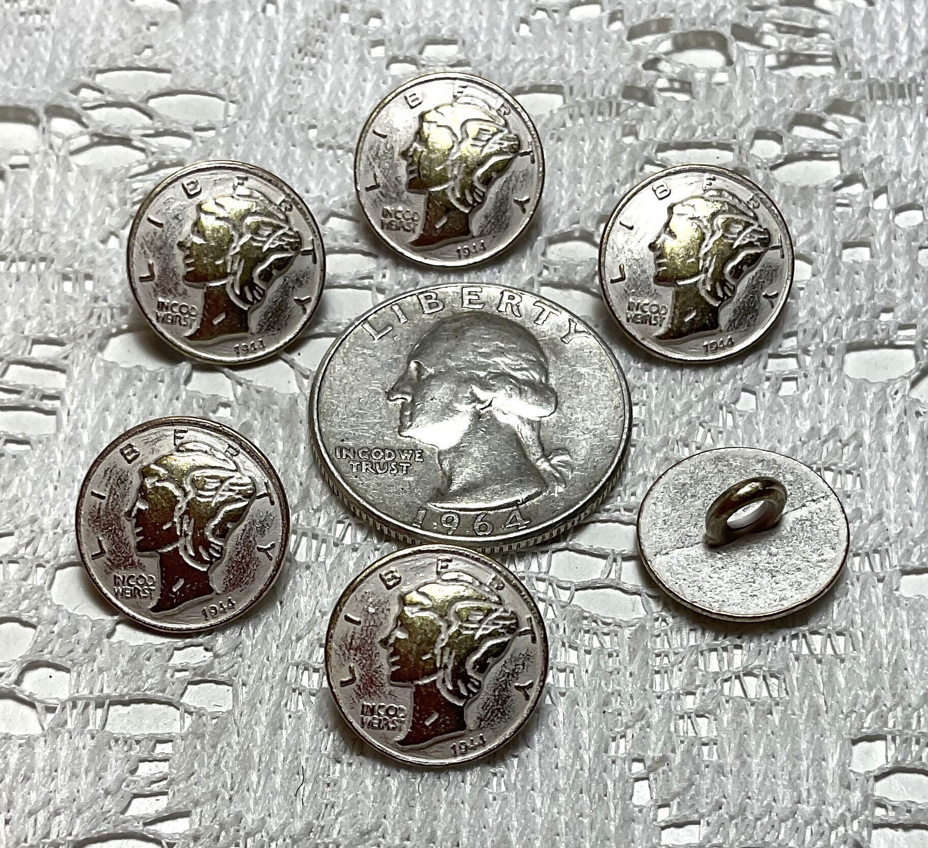 6 Vintage Metal Faux Mercury Dime Buttons 24 Ligne 15mm - Etsy