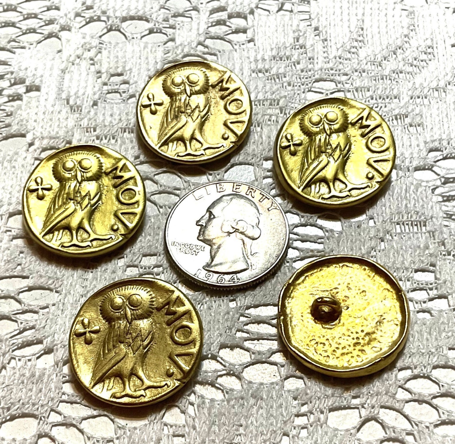 6 Vintage Metal Cool Faux Greek Gold Coin Buttons 38 Ligne, 24mm, 15/16 ...