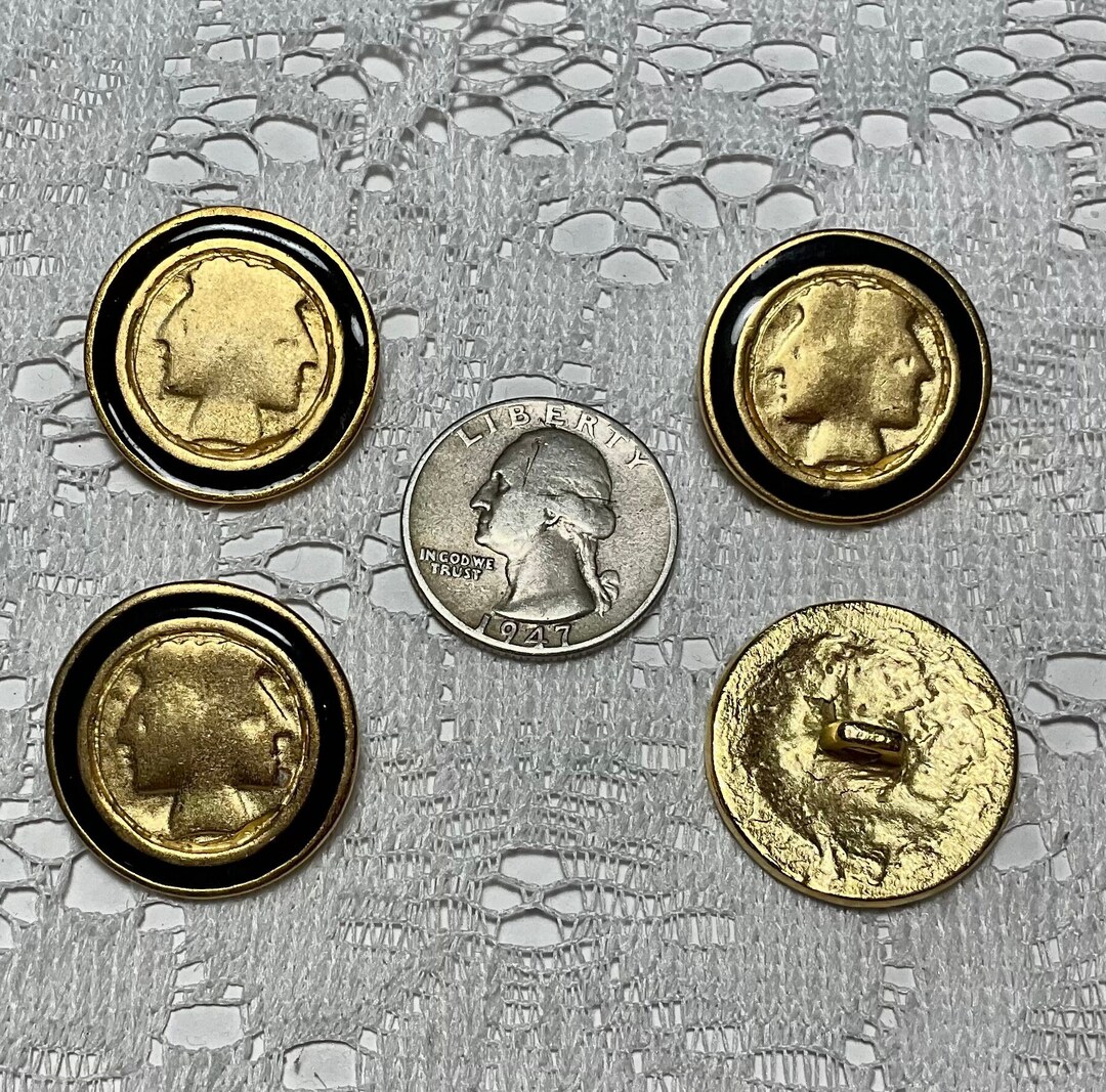 4 Vintage Metal Double Profile Enameled Buttons 40 Ligne 25mm 1 ...