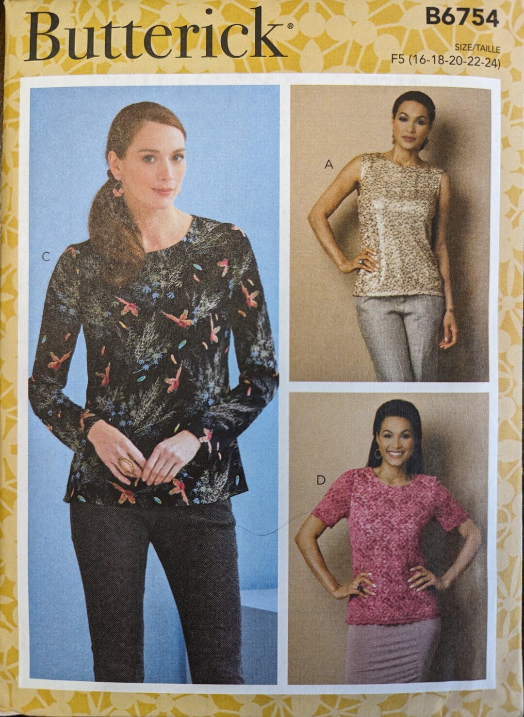 Uncut Butterick Sewing Pattern #B6754 for Misses' Plus Size Top With ...