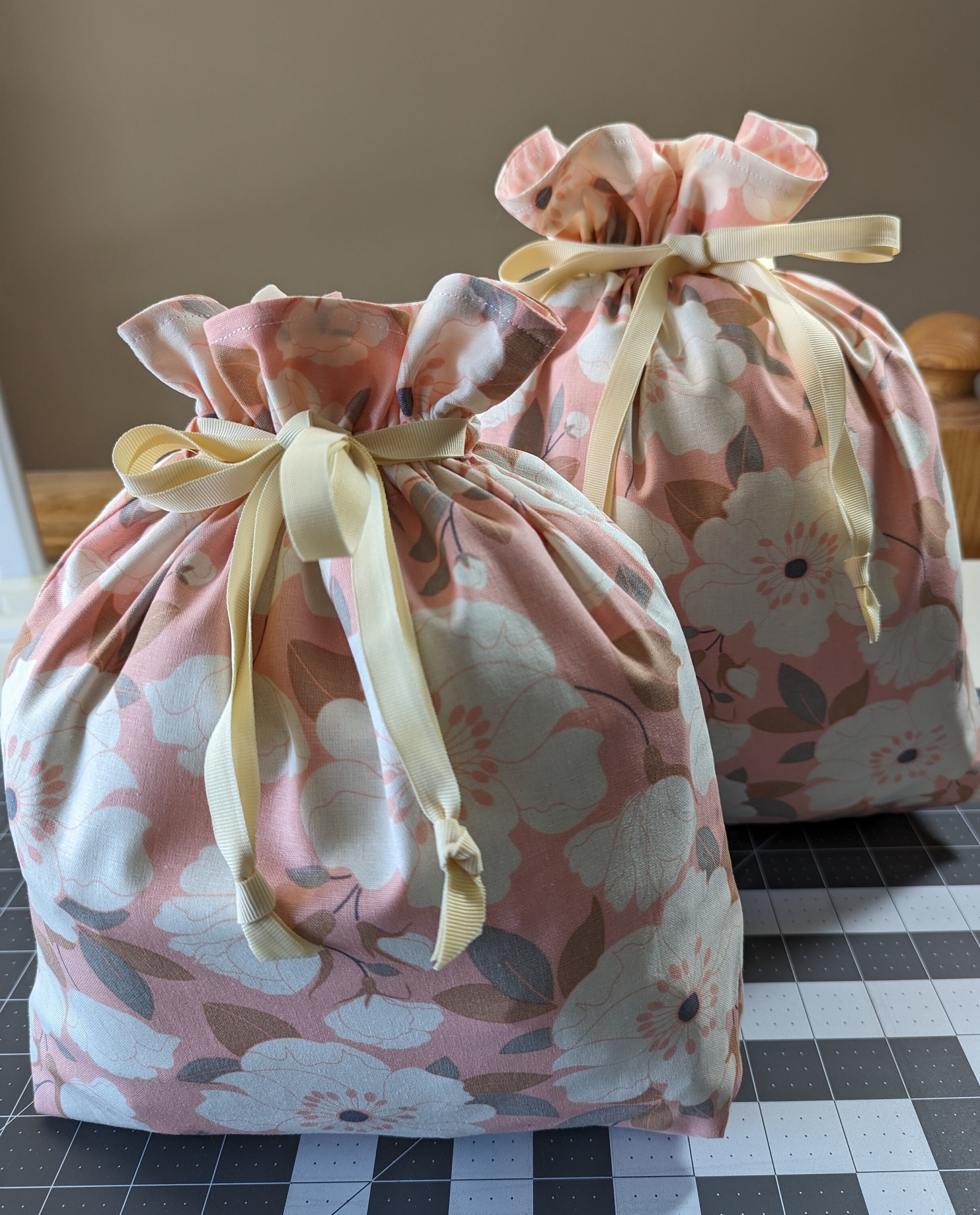 Eco Friendly Pink and White Floral Fully Lined Drawstring Fabric Gift ...