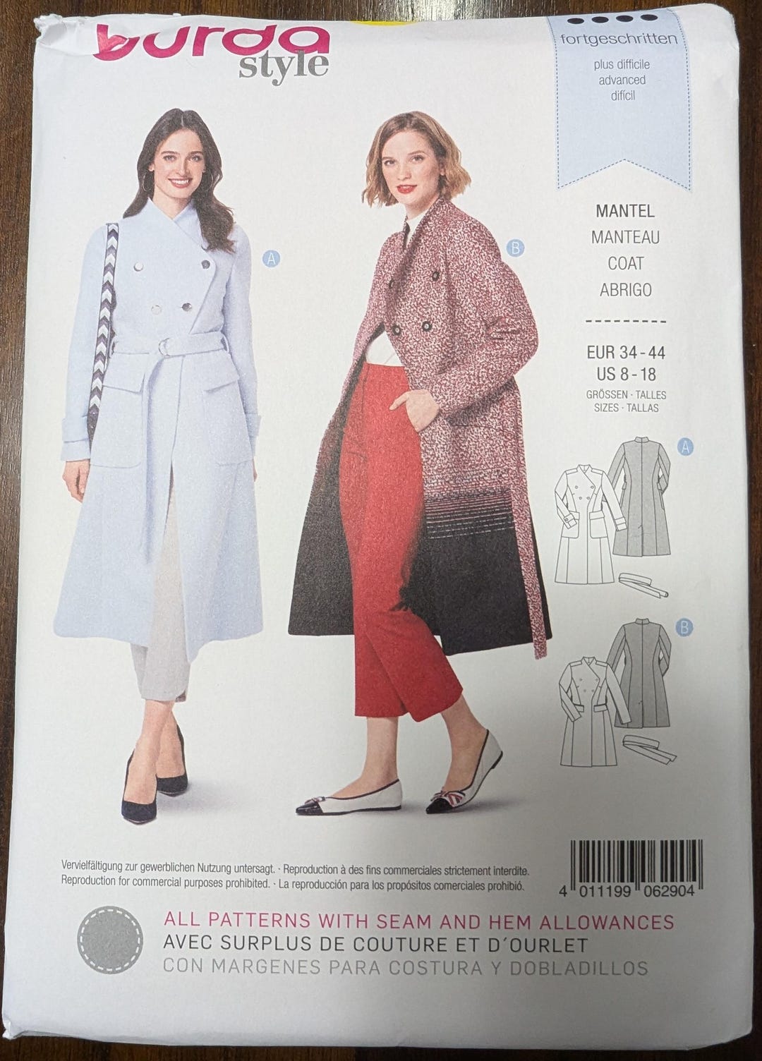 Uncut Burda Sewing Pattern #6290 for Misses and Misses' Plus Size Coat ...