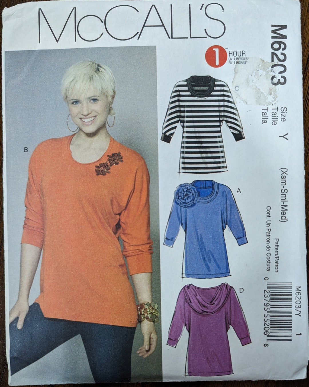 Uncut Mccall's Sewing Pattern #M6203 for Misses' Tunics, Tops. Sizes Xs ...