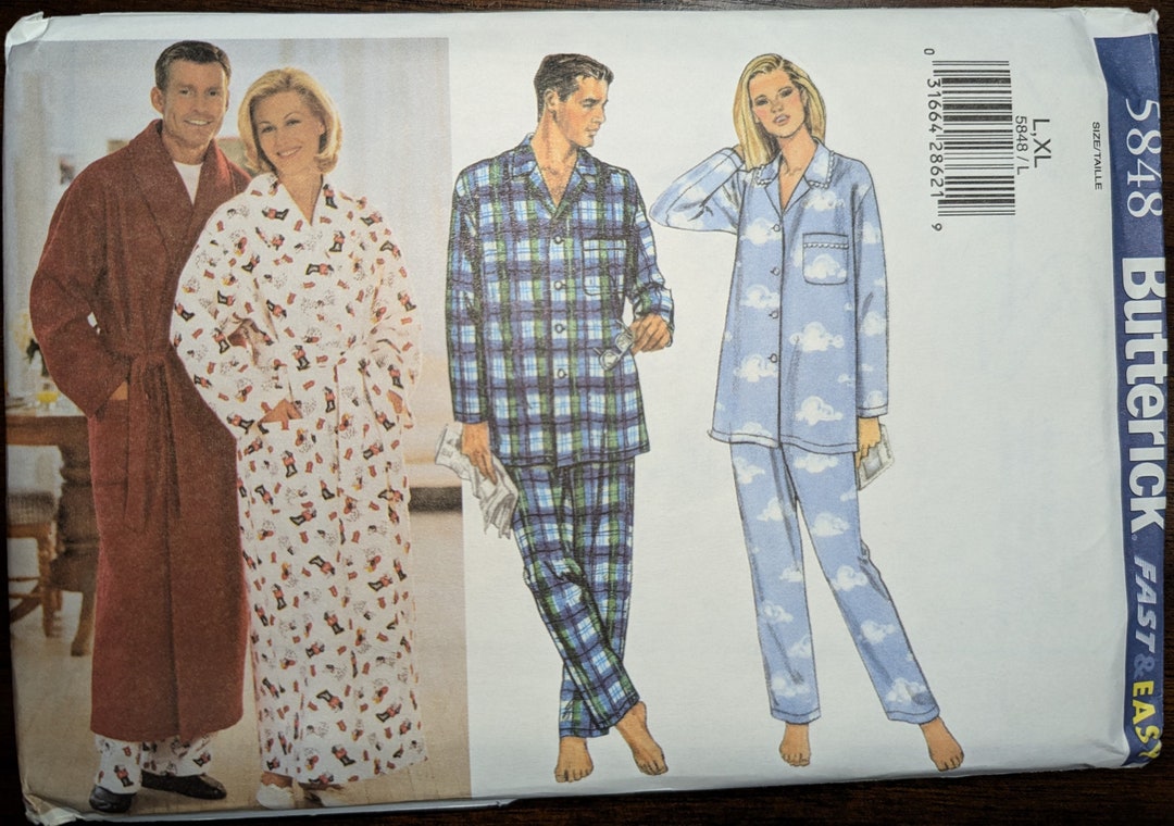 Uncut Butterick Sewing Pattern #5848 for Unisex Robe, Belt, Top and ...