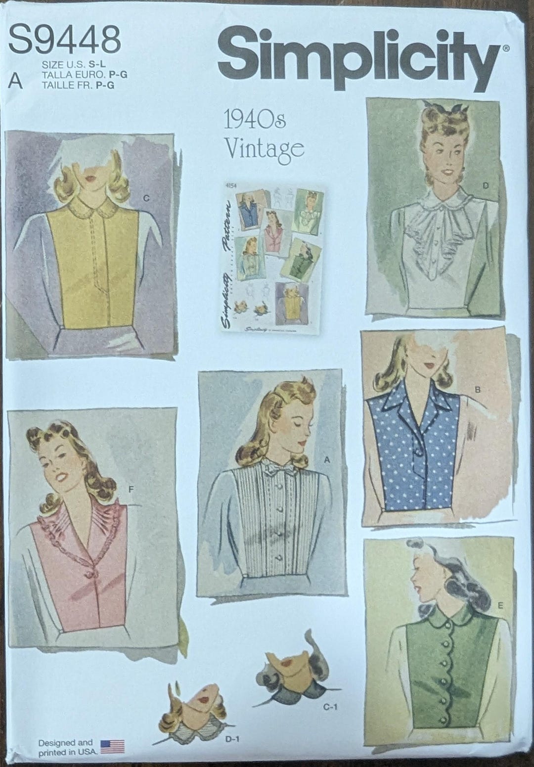 Uncut Simplicity 1940s Vintage Sewing Pattern #S9448 for Misses' Dickie ...