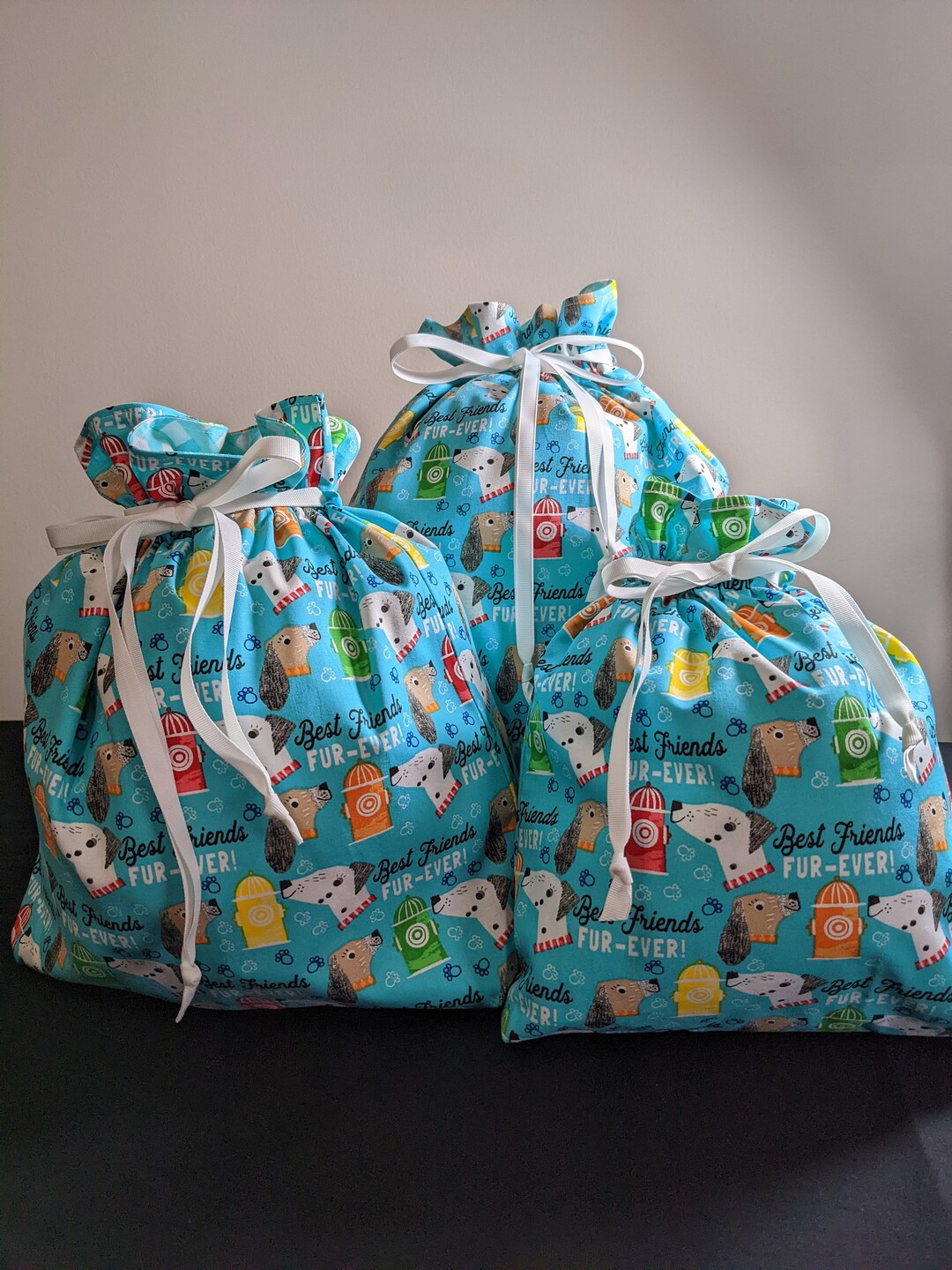 Best Friends Fur-ever Drawstring Fabric Gift Bags for Dog Lovers Eco ...