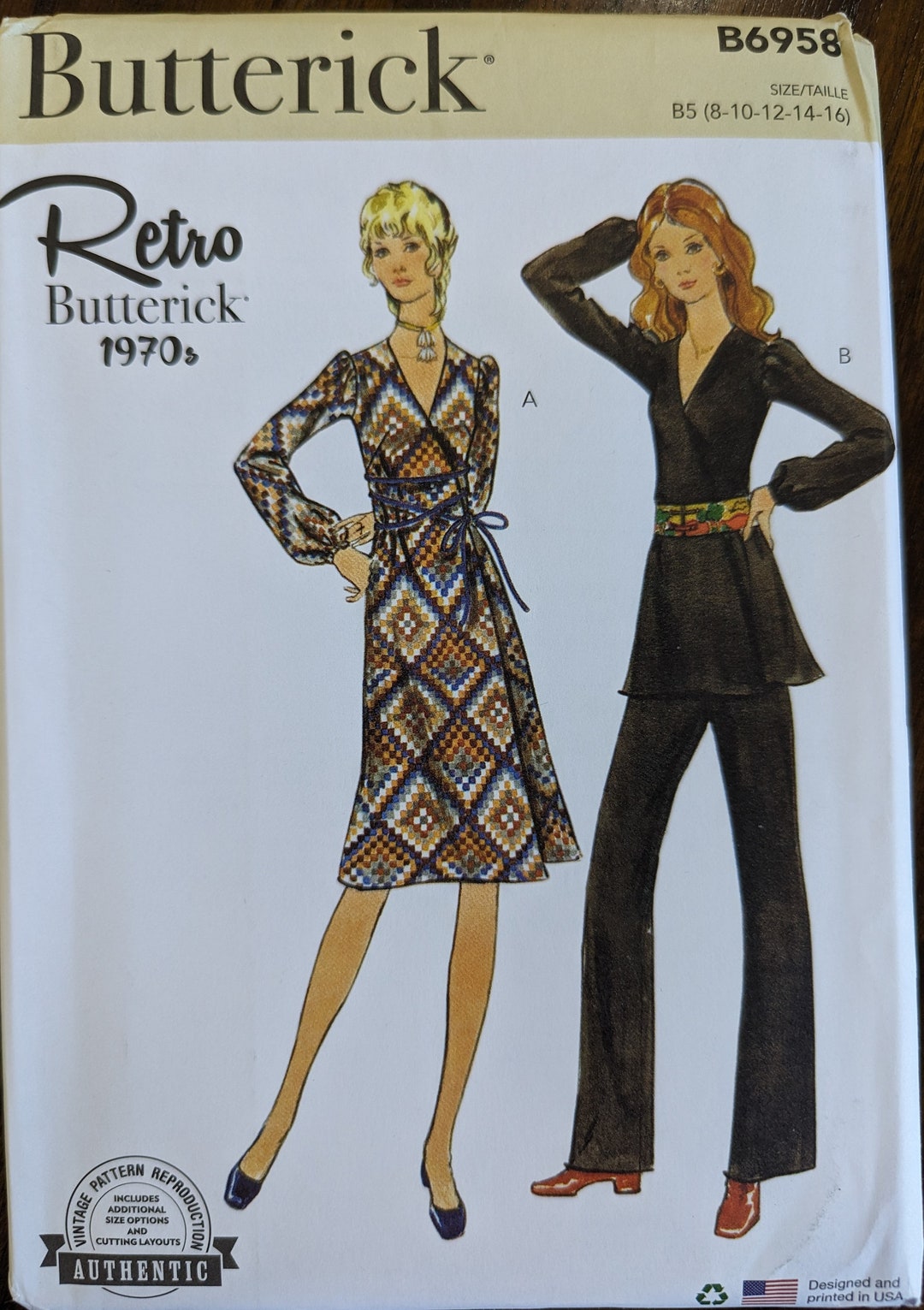 Uncut Butterick Sewing Pattern #B6958 for Misses' Retro 1970s Dress ...