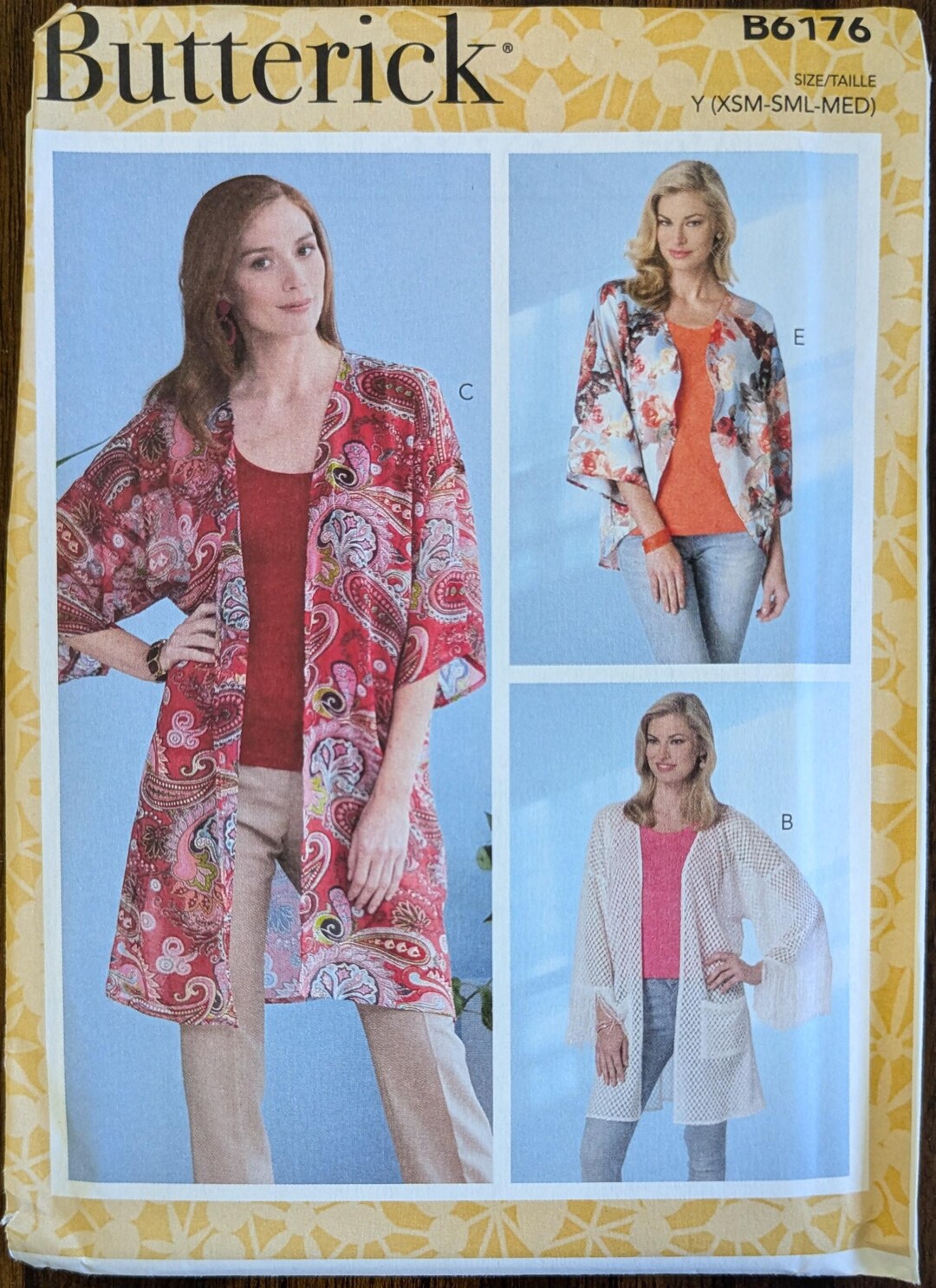Uncut Butterick Sewing Pattern #B6176 for Misses' Kimono. Sizes XS, S ...