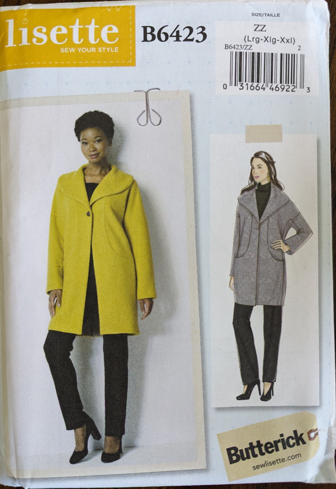 Uncut Butterick's Lisette Sewing Pattern #B6423 for Misses' Coat. Sizes Xs-s-med and Sizes L-XL ...