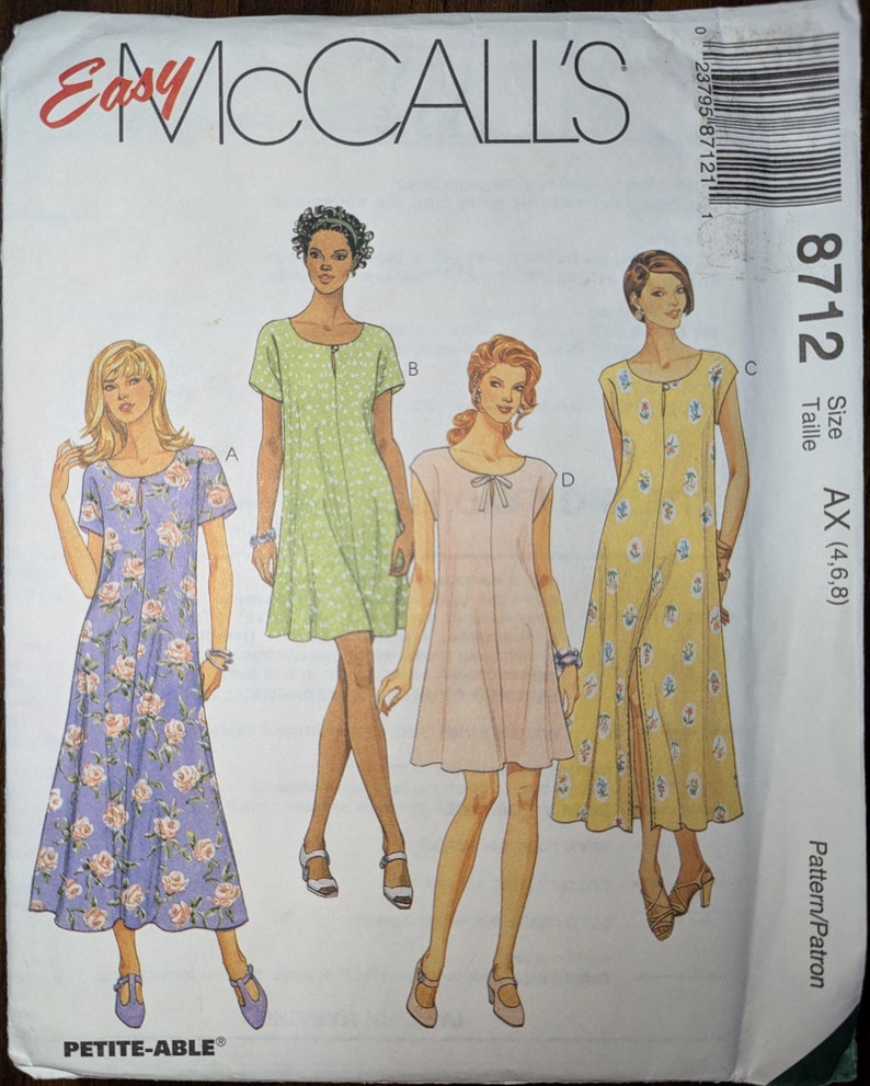 Uncut Mccall's Sewing Patten #8712 for Misses' Unlined or Lined Dress ...
