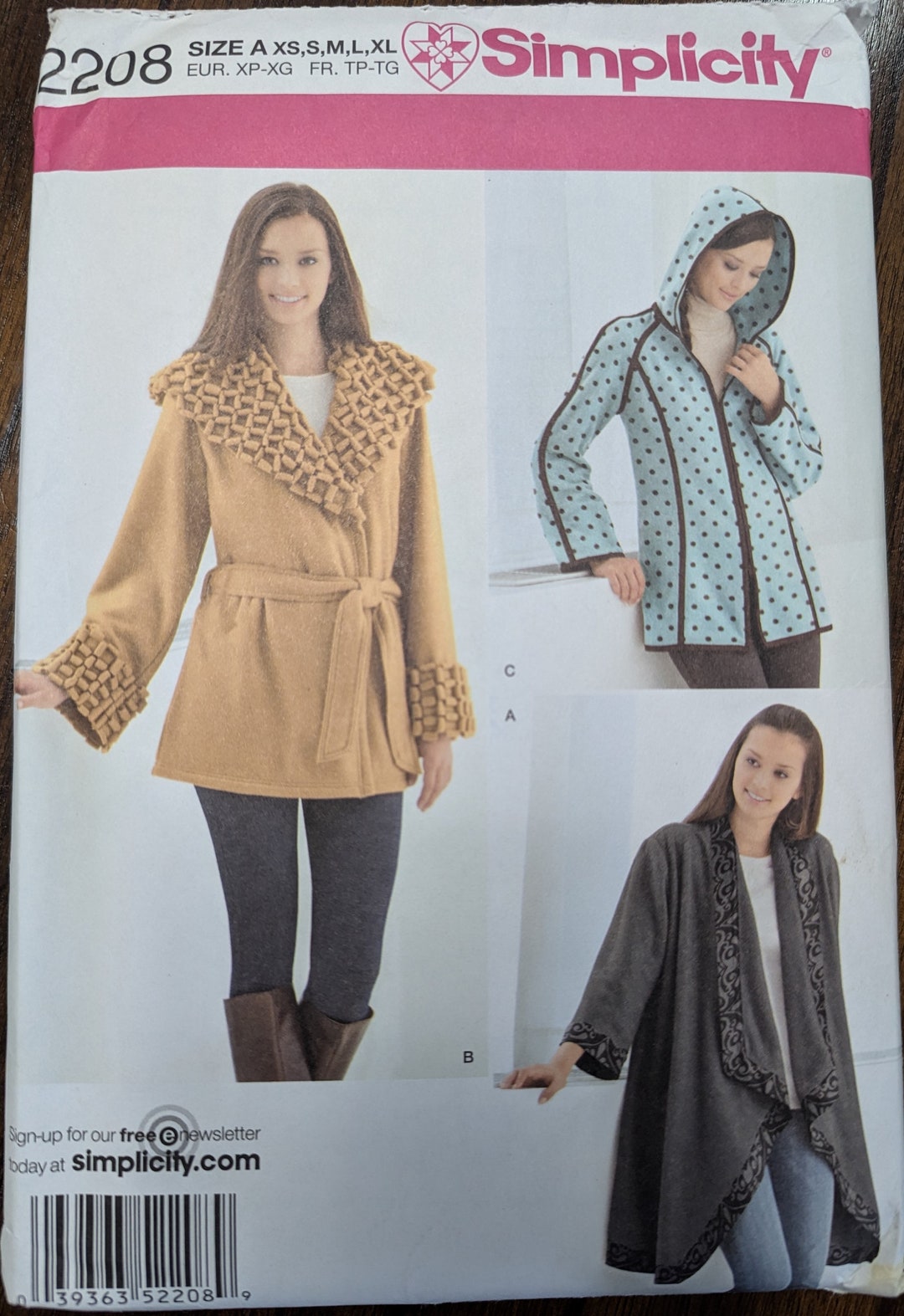 Uncut Simplicity Sewing Pattern #2208 for Misses' Fleece Jackets. Sizes ...
