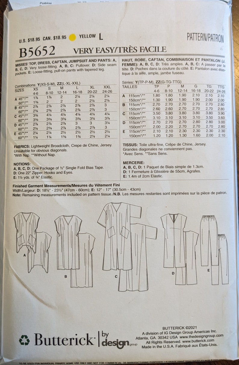 Uncut Butterick Sewing Pattern B5652 for Misses' and Plus Size Top ...