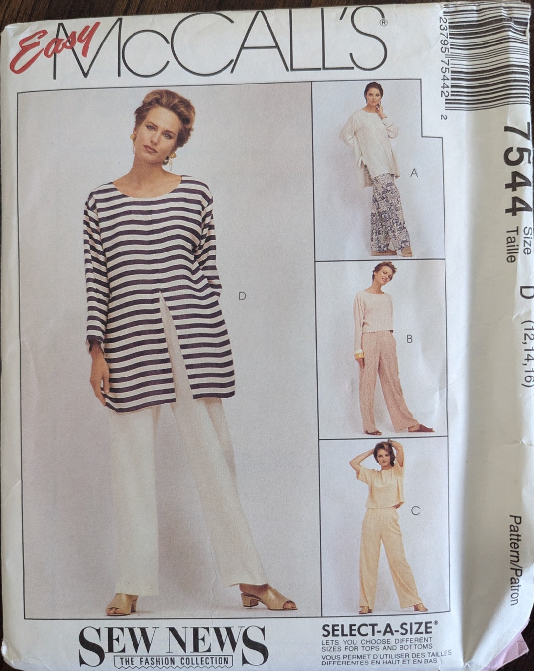 Uncut Mccall's Sewing Pattern #7544 for Misses' Tunic, Top and Pull-on ...