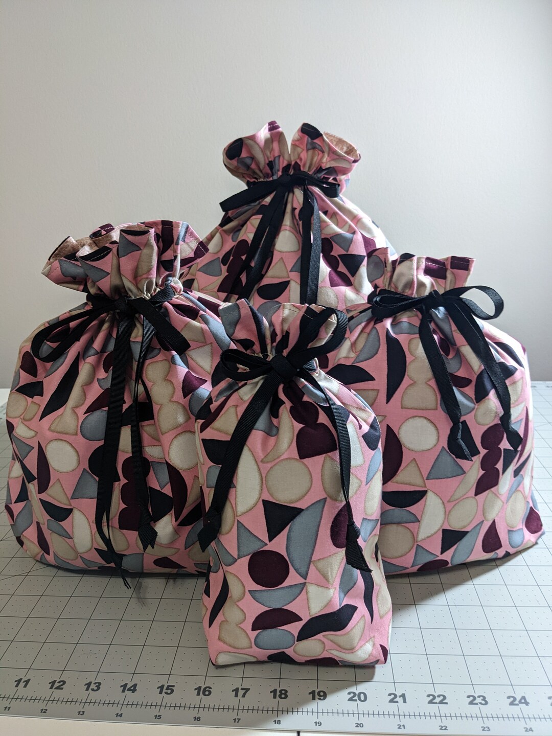 Geometric Inspired Fully Lined Drawstring Fabric Gift Bags Birthday ...