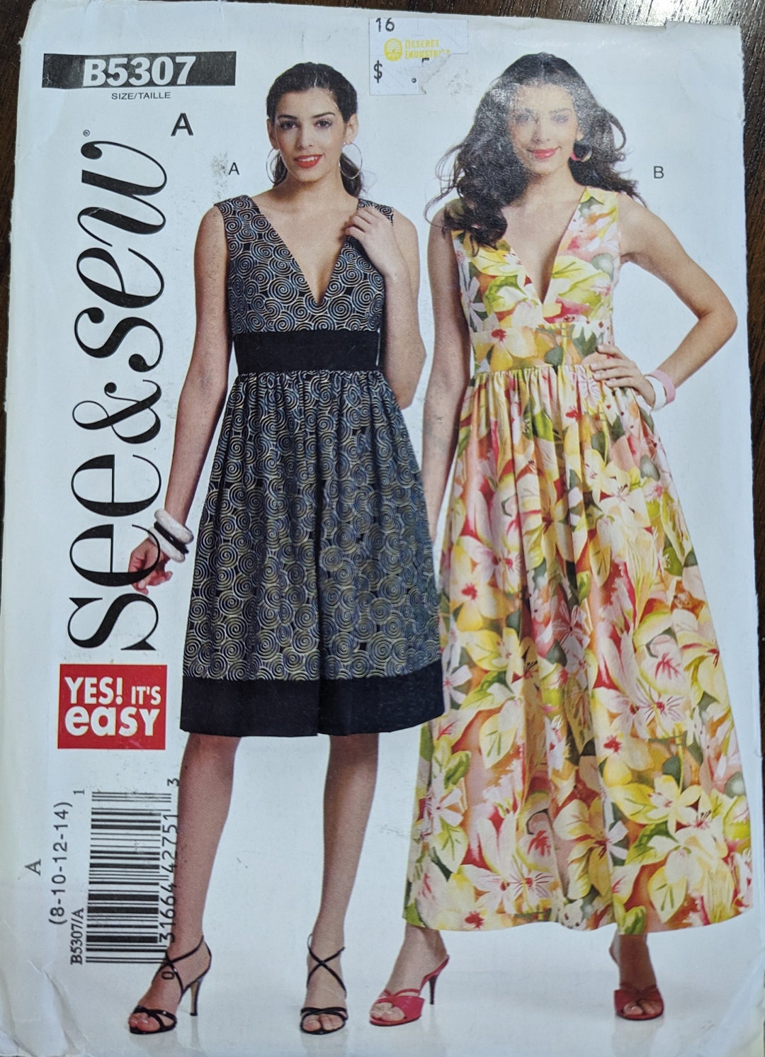 Uncut See & Sew Sewing Pattern #B5307 for Misses' Dress in Two Lengths ...