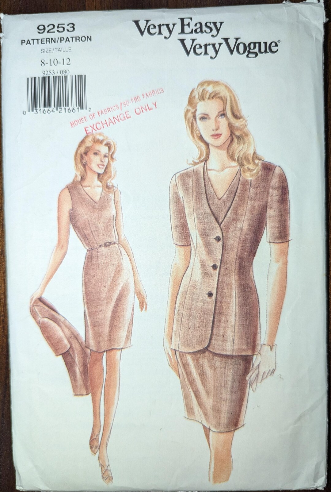 Uncut Vogue Sewing Pattern #9253 for Misses' Jacket and Dress. Sizes 8 ...