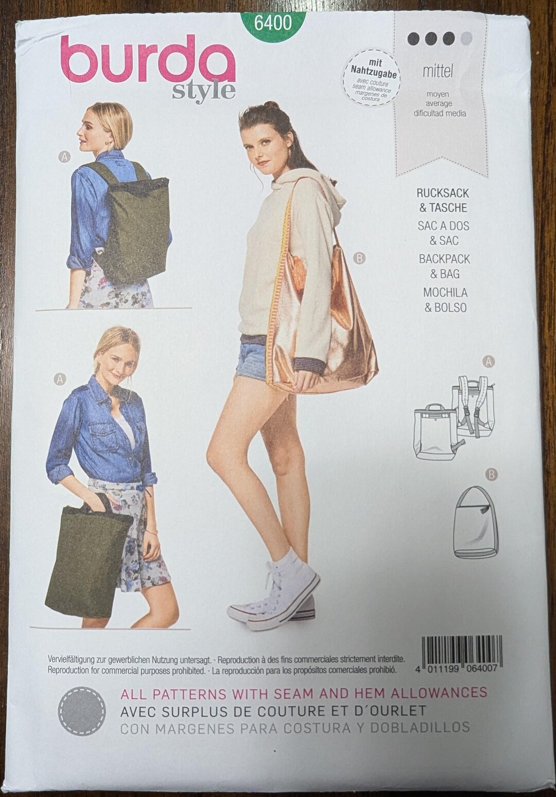 Uncut Burda Sewing Pattern #6400 for Backpack and Bag. One Size. - Etsy