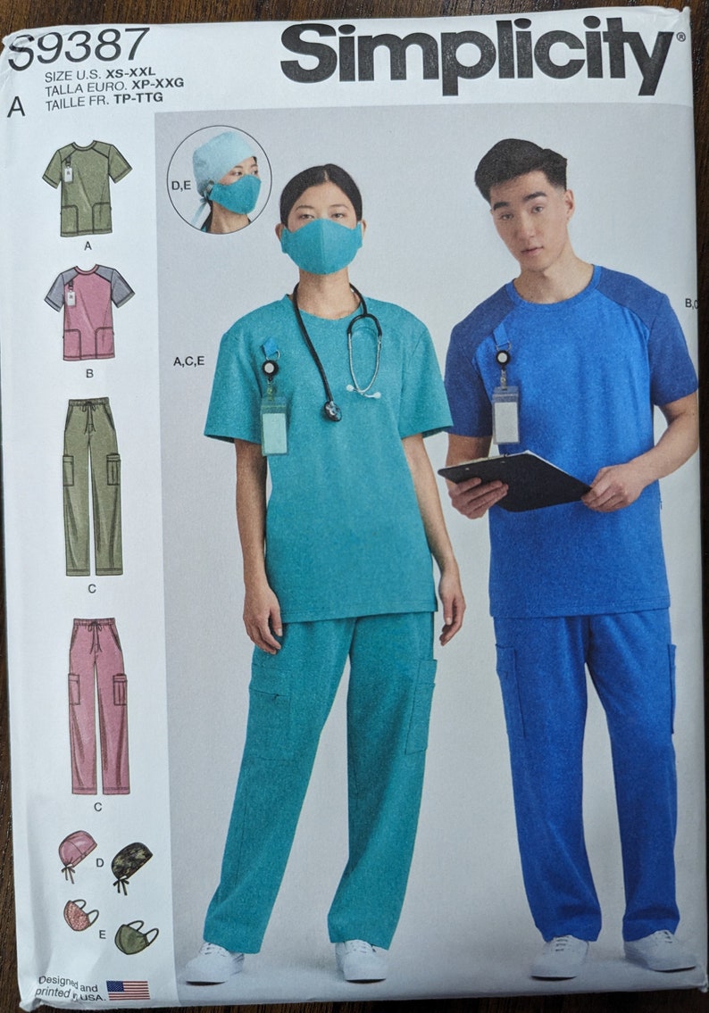 Uncut Simplicity Sewing Pattern S9387 for Unisex Knit Scrub Tops, Pants ...