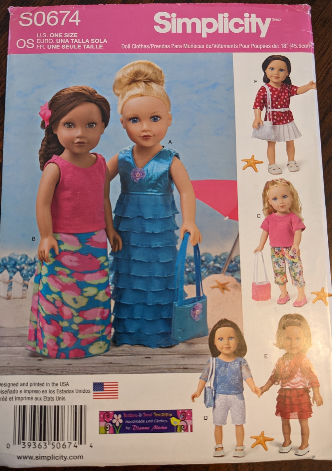 Uncut Simplicity Sewing Pattern #S0674 for 18" Doll Clothes Bodice ...