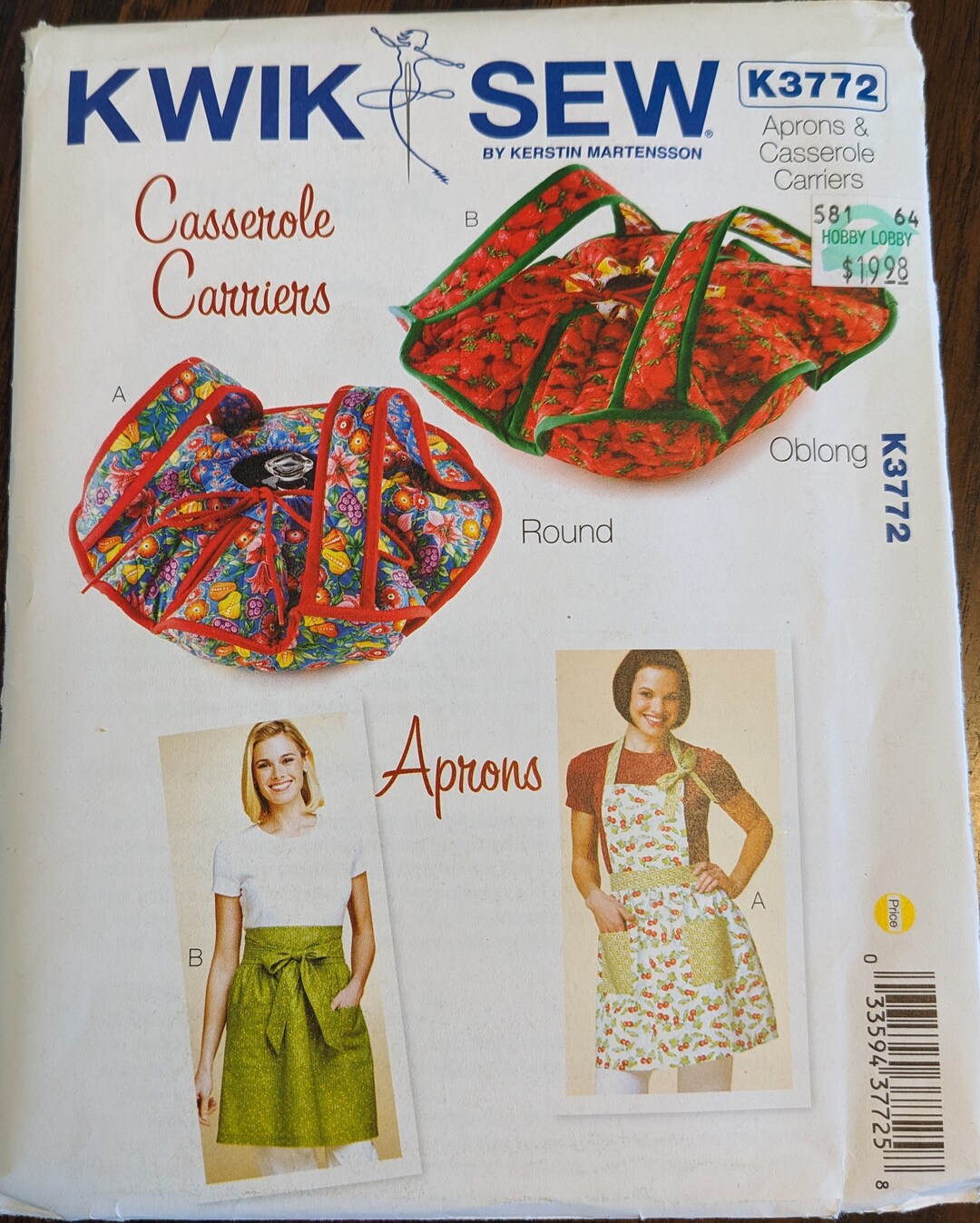 Uncut Kwik Sew Sewing Pattern K3772 for Aprons and Casserole - Etsy
