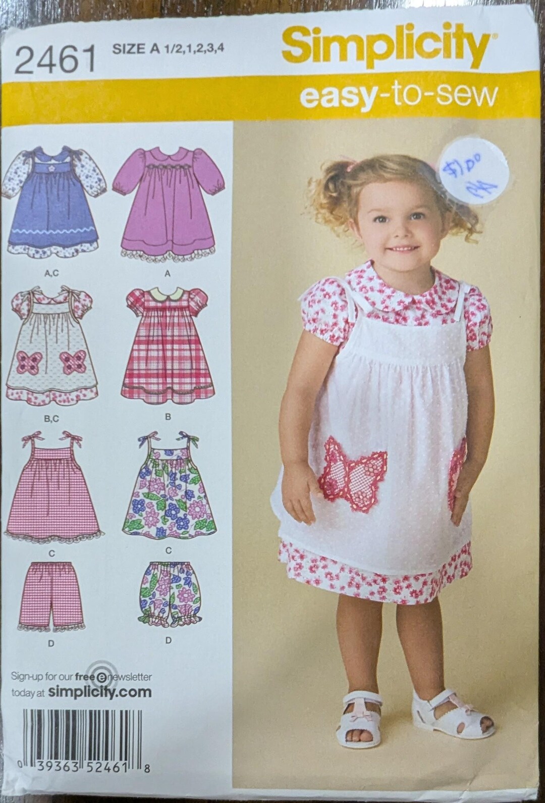 Uncut Simplicity Sewing Pattern #2461 for Toddlers' Dress, Pinafore and ...