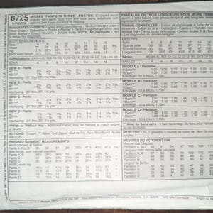 Uncut Mccall's Sewing Pattern #8725 for Misses' Pants in 3 Lengths ...