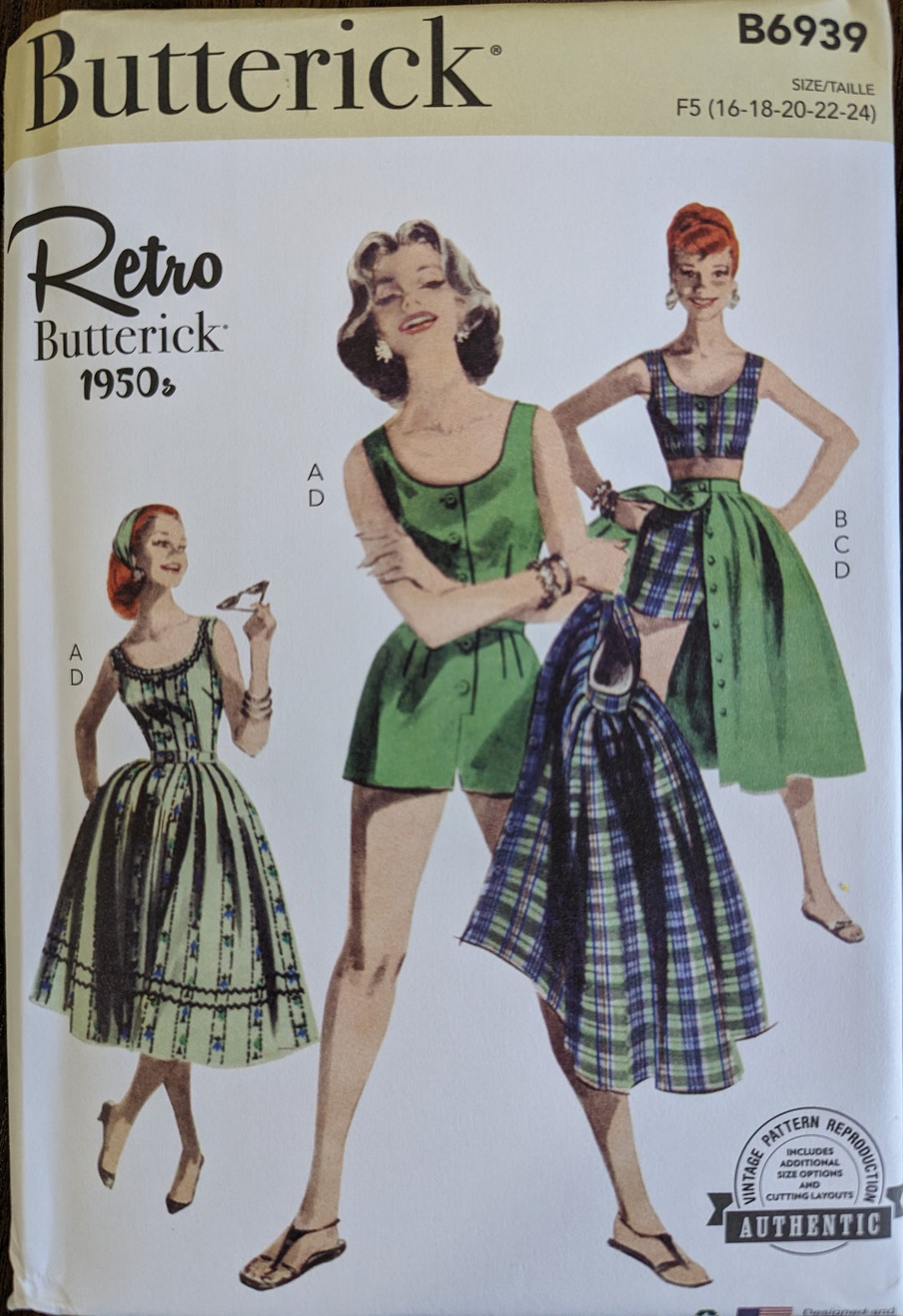 Uncut Butterick Sewing Pattern B6939 for 1950s Retro Playsuit, Midriff ...