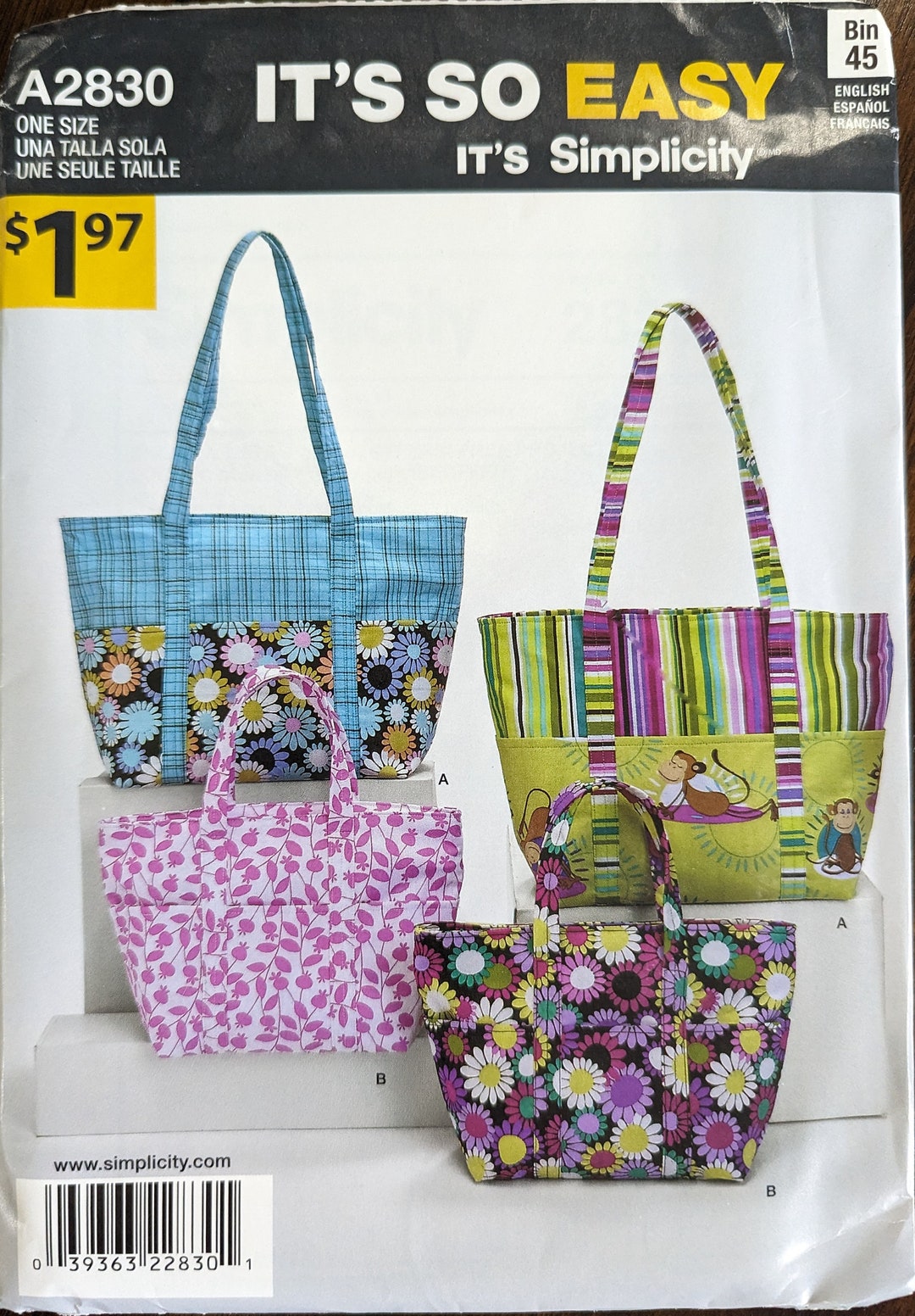 Uncut Simplicity Sewing Pattern #A2830 for Bags in Two Sizes. - Etsy
