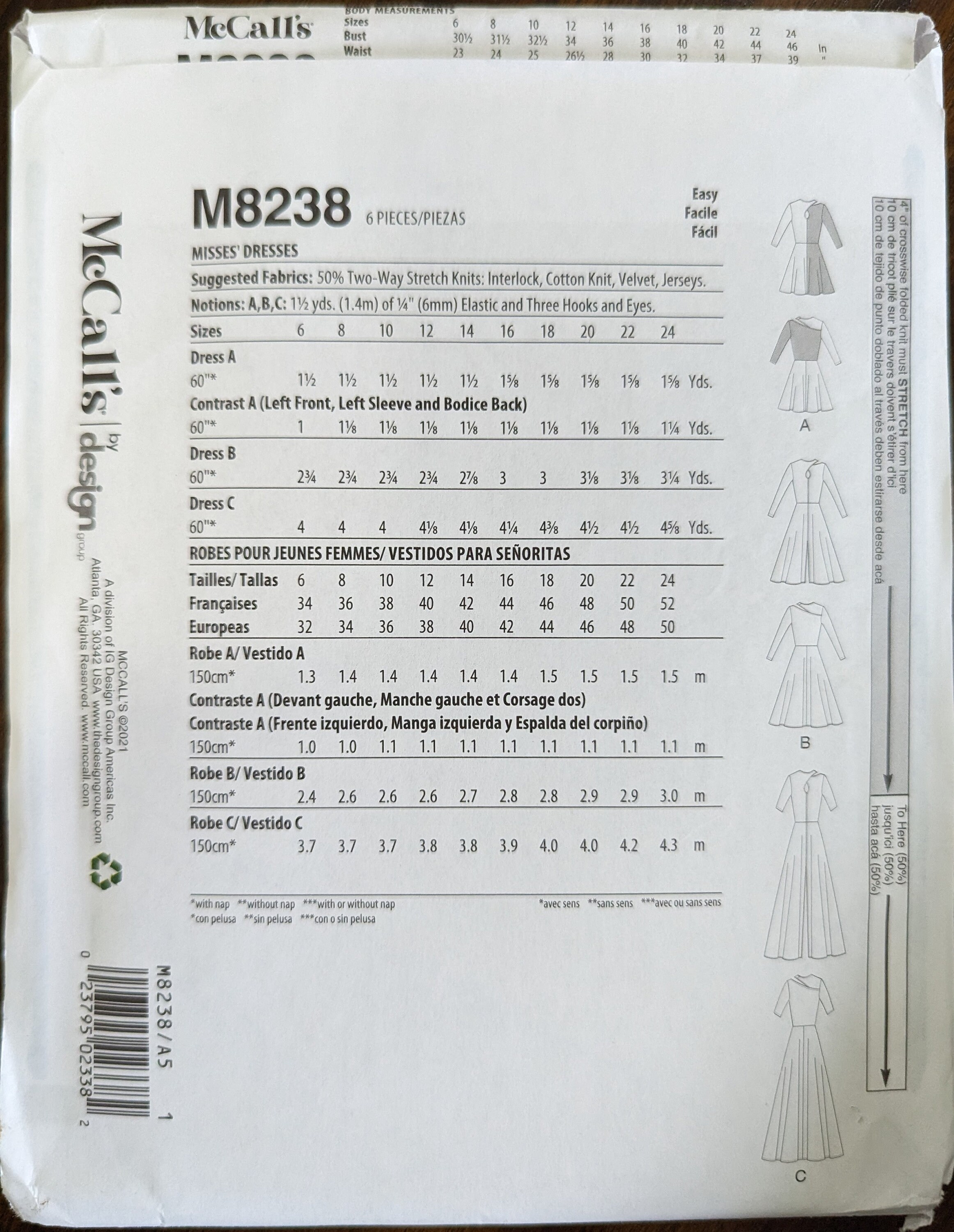 Uncut Mccall's Sewing Pattern #M8238 for Misses' Dresses With Sleeve ...