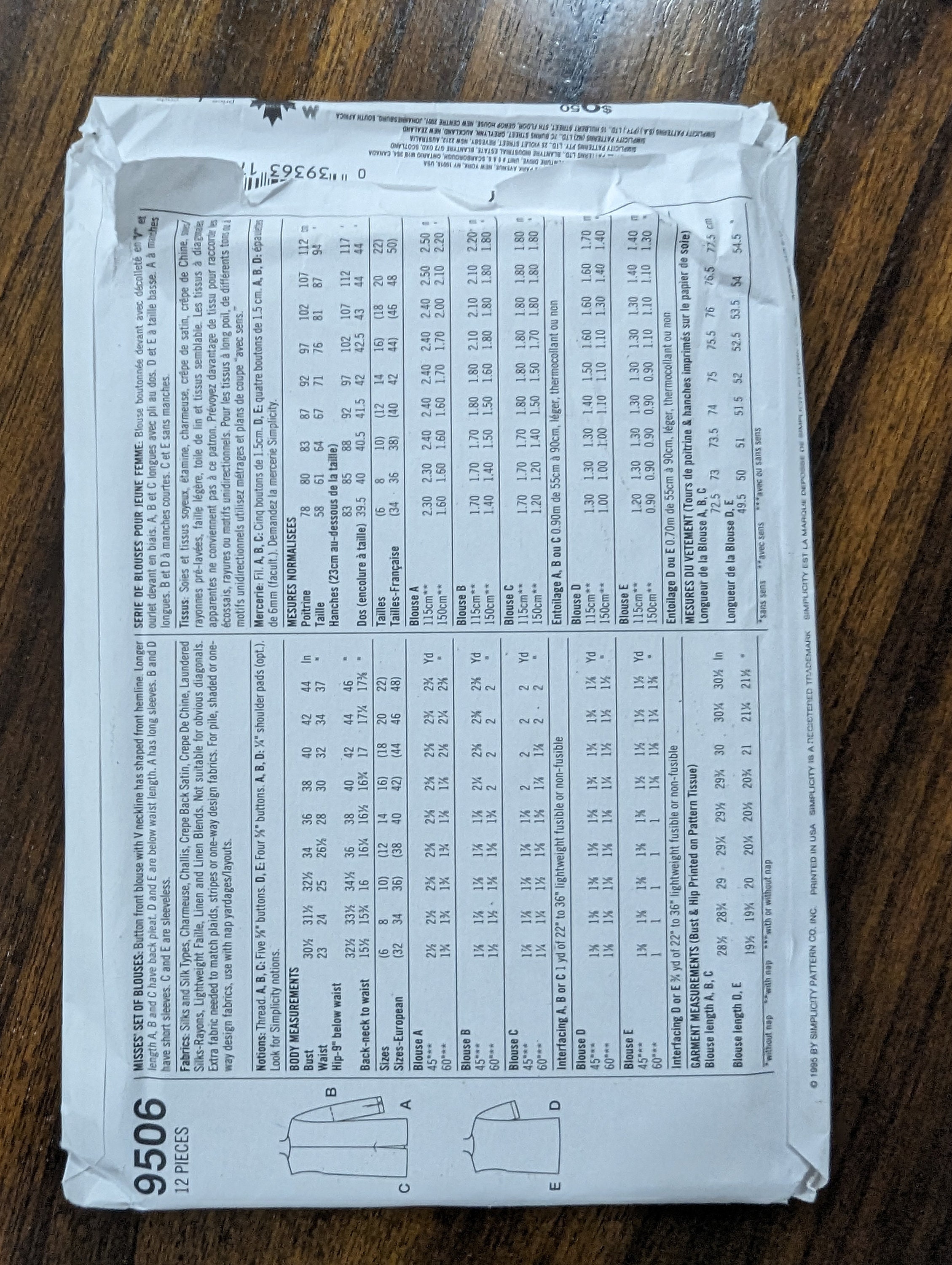 Uncut Simplicity Sewing Pattern 9506 for Misses Plus Size Blouses With ...