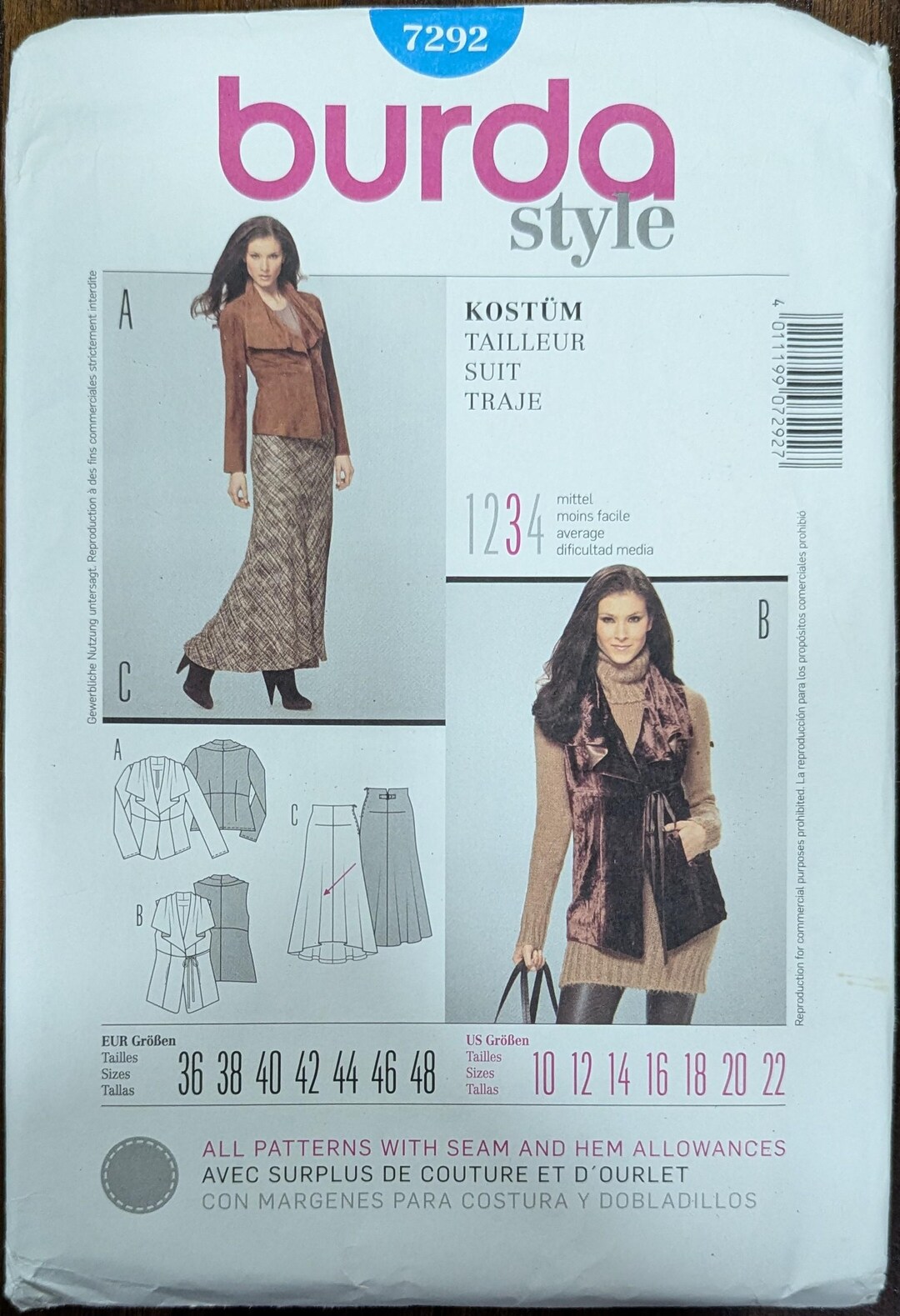 Uncut Burda Sewing Pattern #7292 for Misses and Misses' Plus Size ...