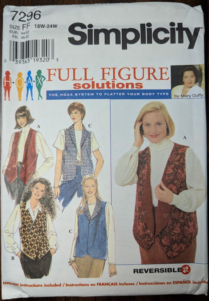 Uncut Simplicity Sewing Pattern 7296 for Women's Set of Reversible Vests. Sizes 18W-24W. - Etsy