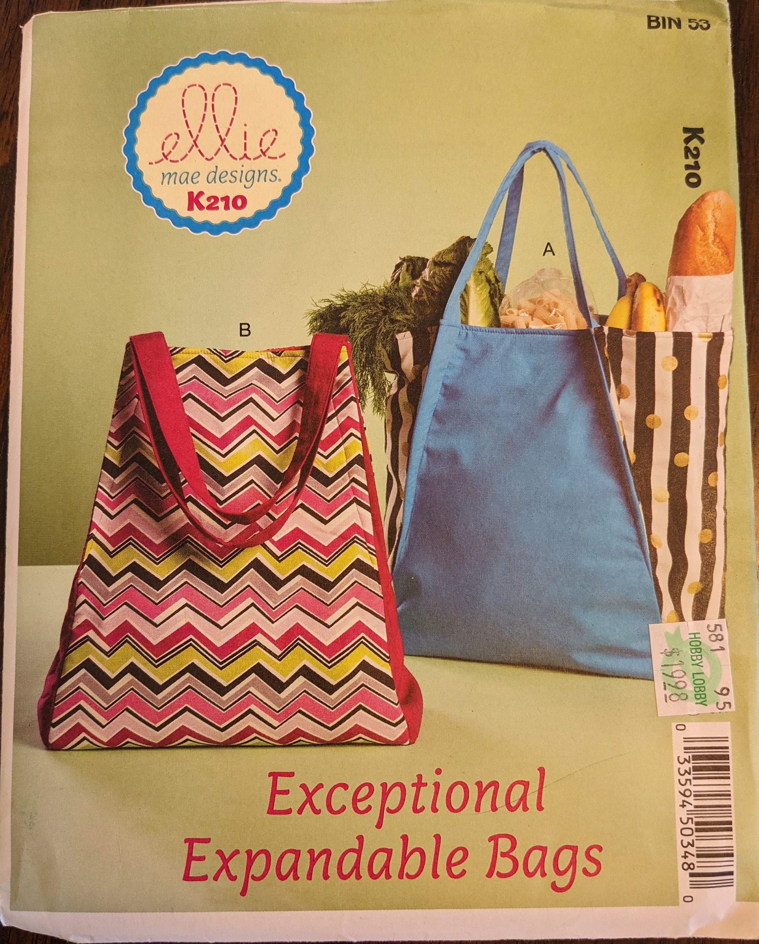 Uncut Ellie Mae Designs Sewing Pattern #K210 for Tote Bags, Market Bags ...